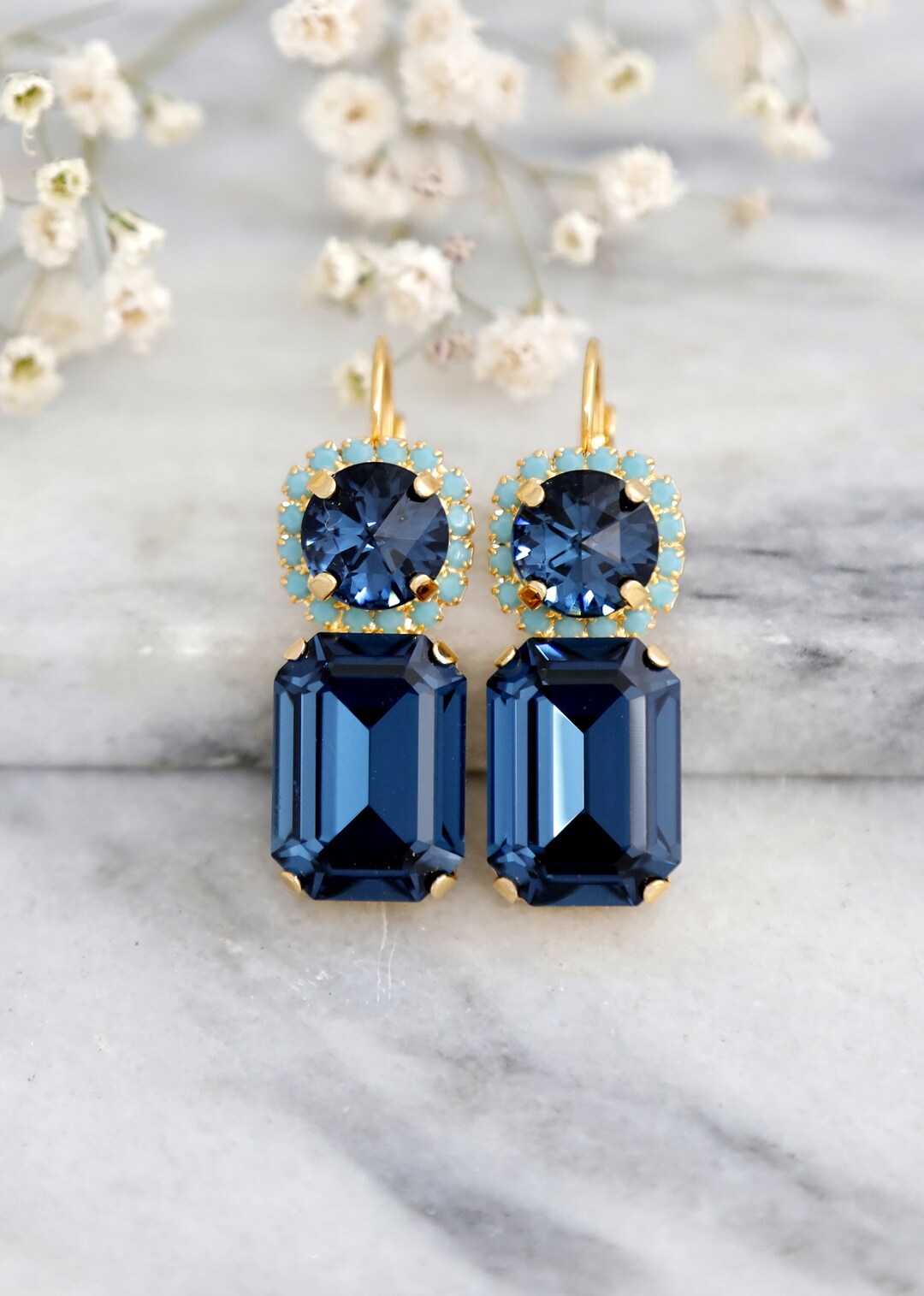 Blue Navy Drop Earrings, Blue Navy Bridal Drop Earrings, Bridal ...