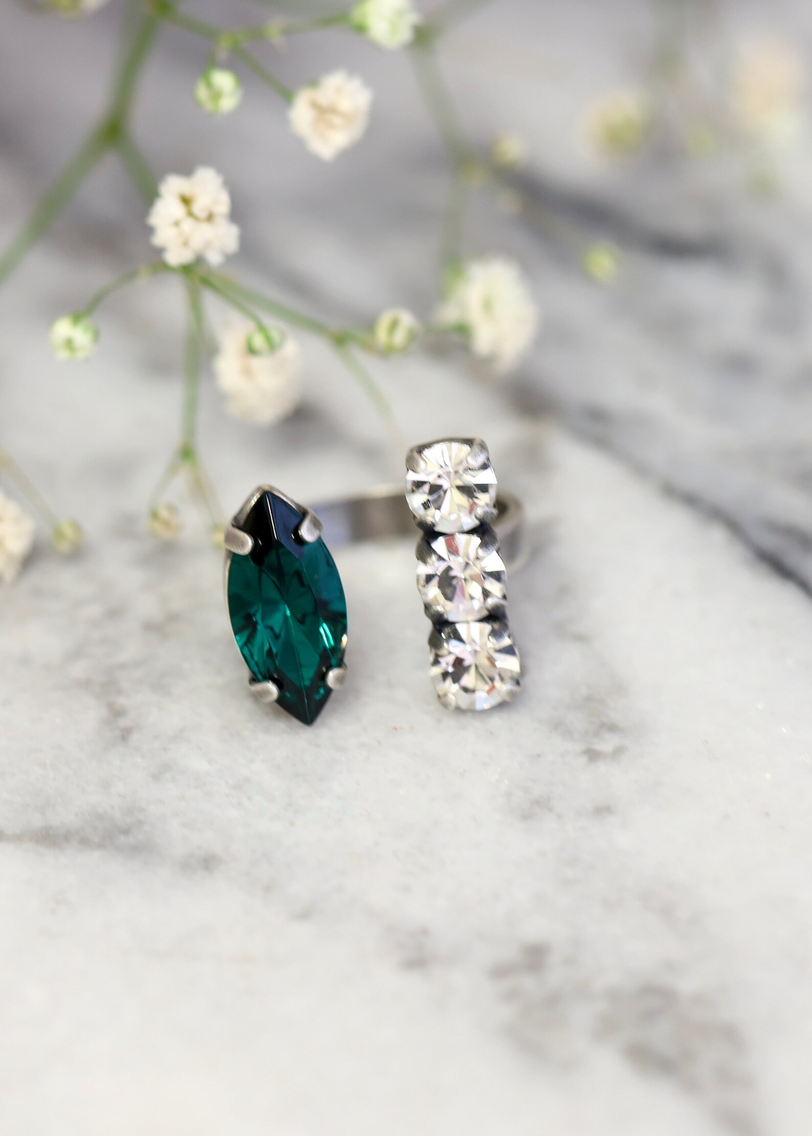 Emerald Crystal Ring, Emerald Cocktail Ring, Green Emerald Open Crystal ...