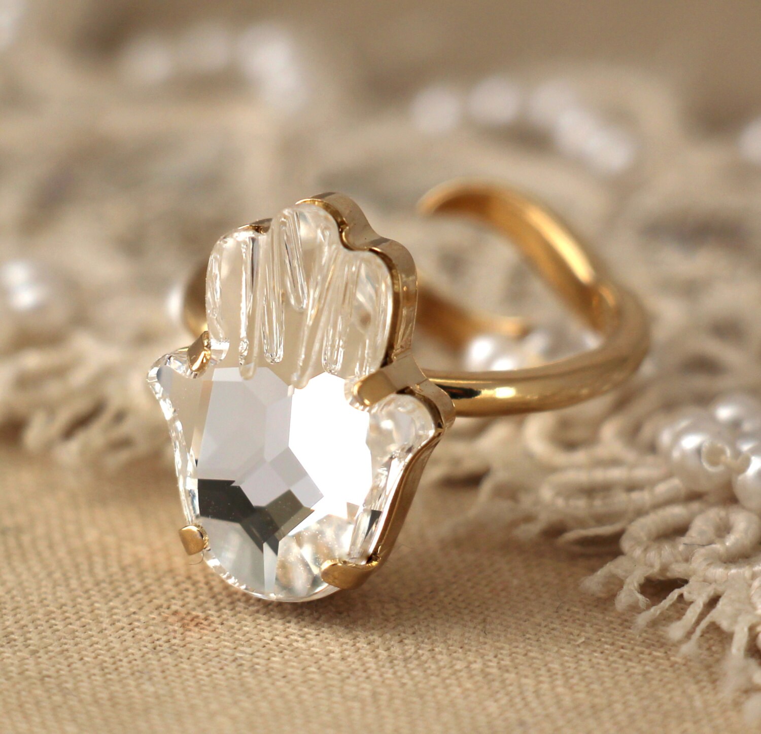 Hamsa Crystal Ring Hand of Fatima Ring Swarovski Crystal | Etsy