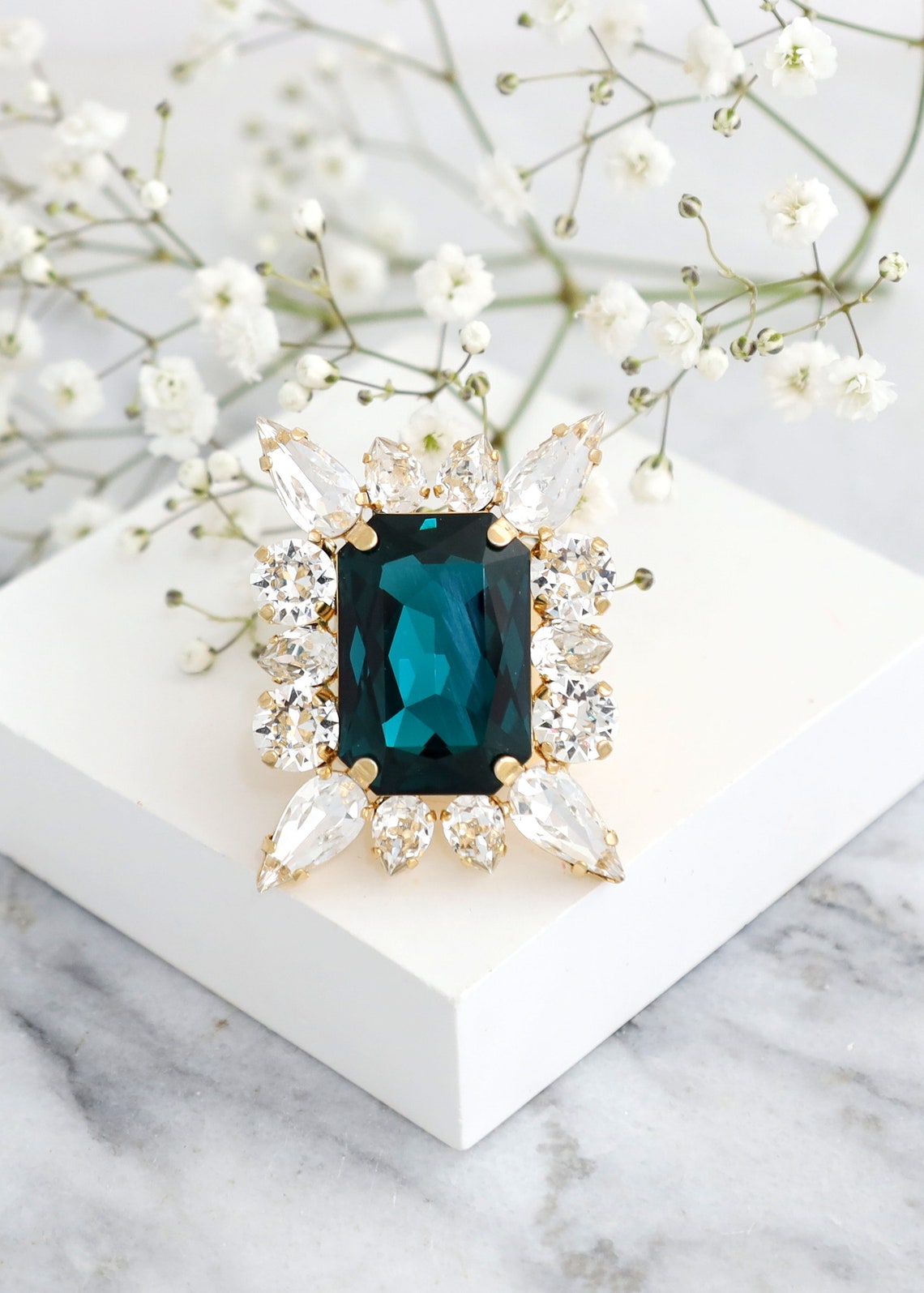 Emerald Cocktail Ring Emerald Green Cocktail Crystal Ring - Etsy