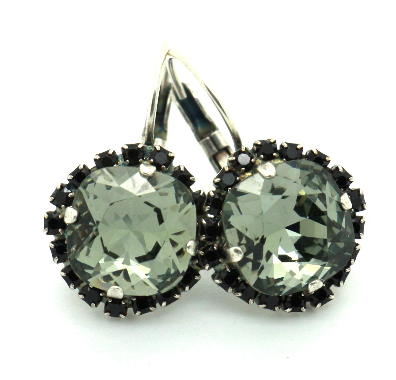 Gray Silver Drop Earrings, Gray Crystal Drop Earrings, Black Gray ...