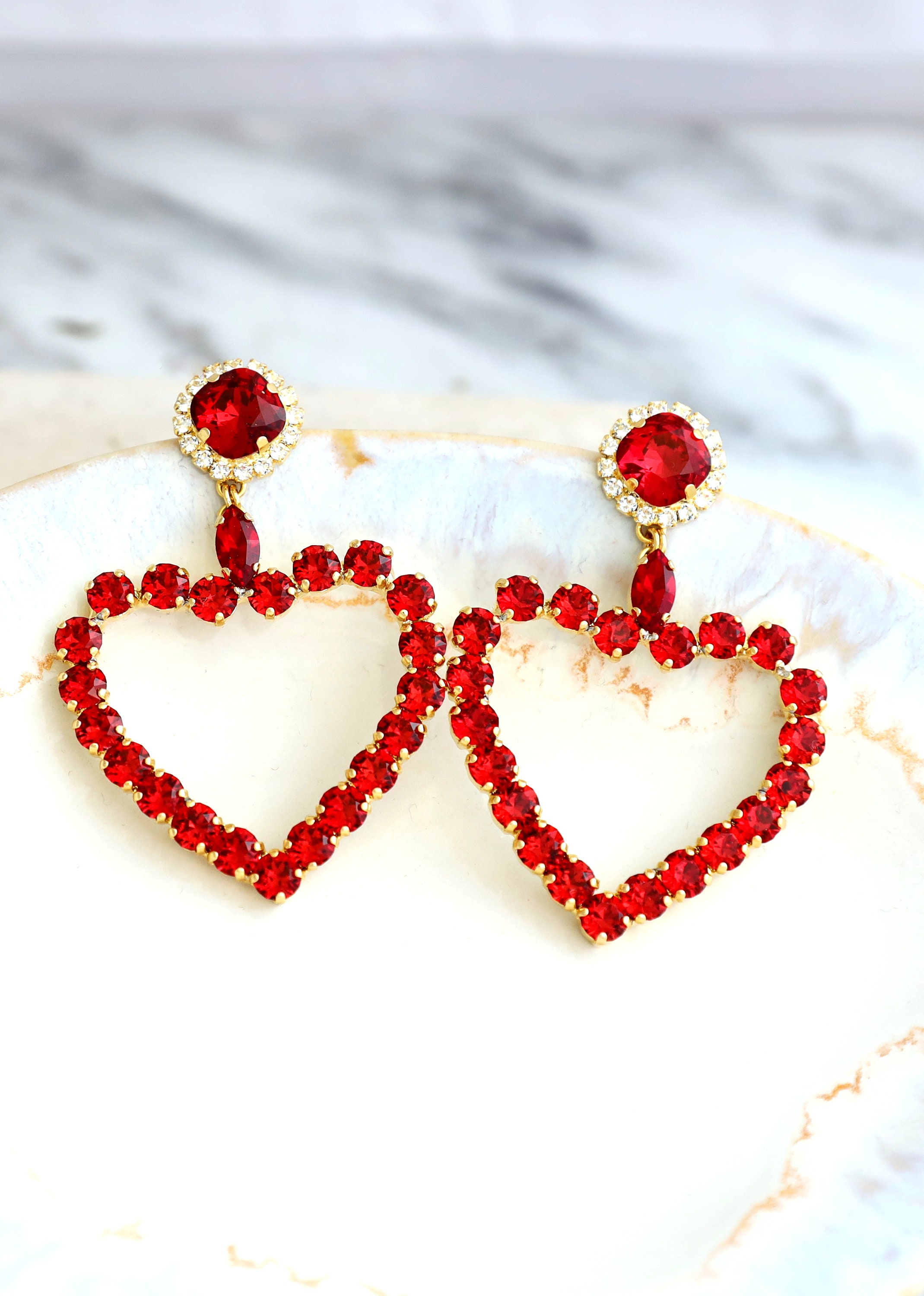 Heart Earrings Red Chandelier Earrings valentines Day | Etsy