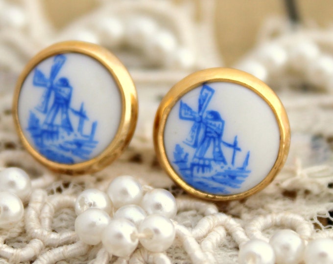 Delft Stud Earrings, Vintage Style Earrings, Gift for Her, Bridesmaids ...