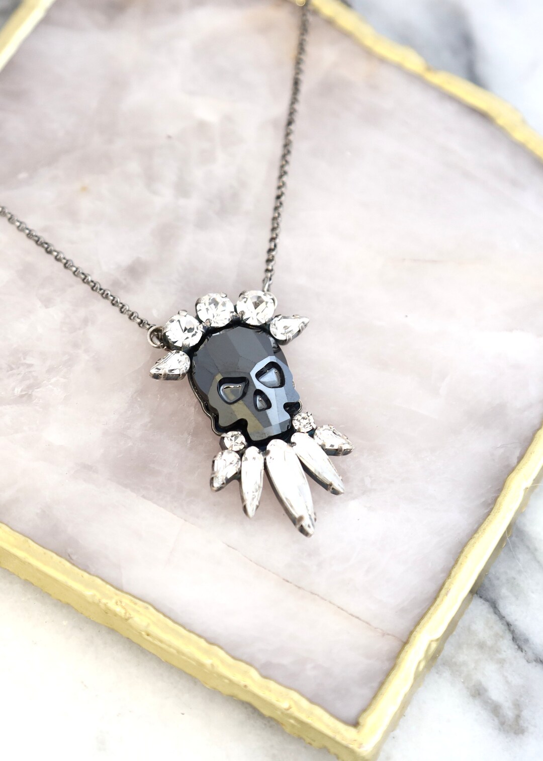 Skull Necklace, Sugar Skull Crystal Necklace, Bridal Gothic Jewelry ...
