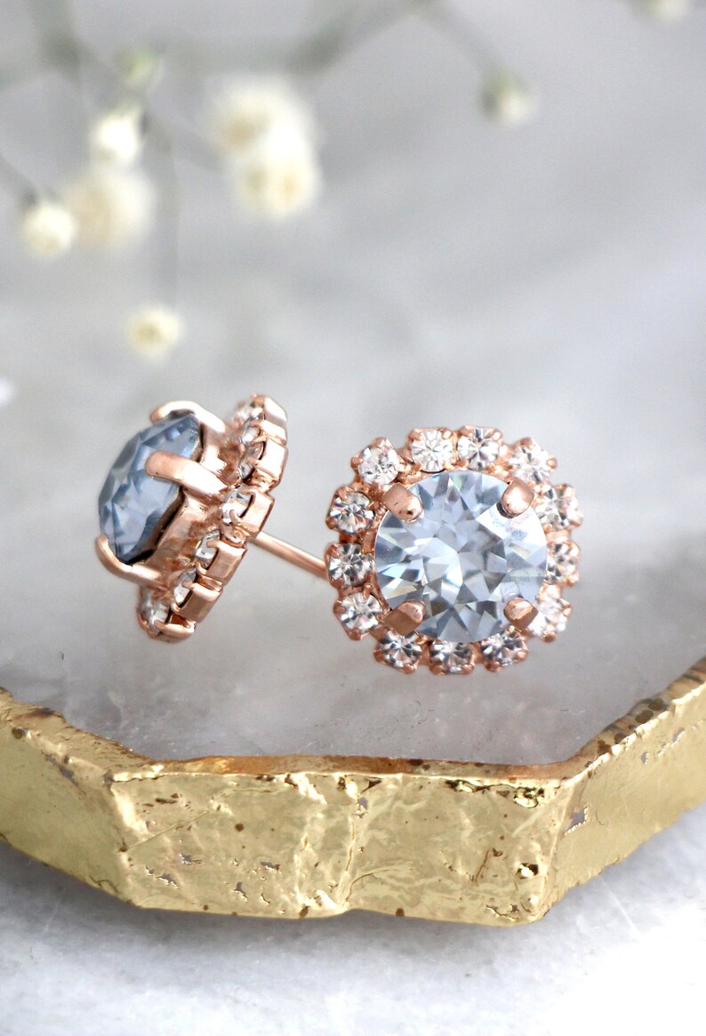 Dusty Blue Stud Earrings Dusty Blue Crystal Studs Dust Blue - Etsy