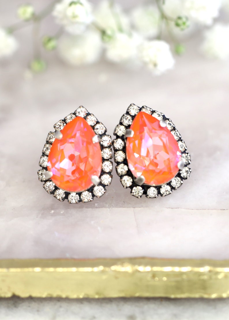 Orange Stud Earrings Orange Crystal Stud Earrings - Etsy