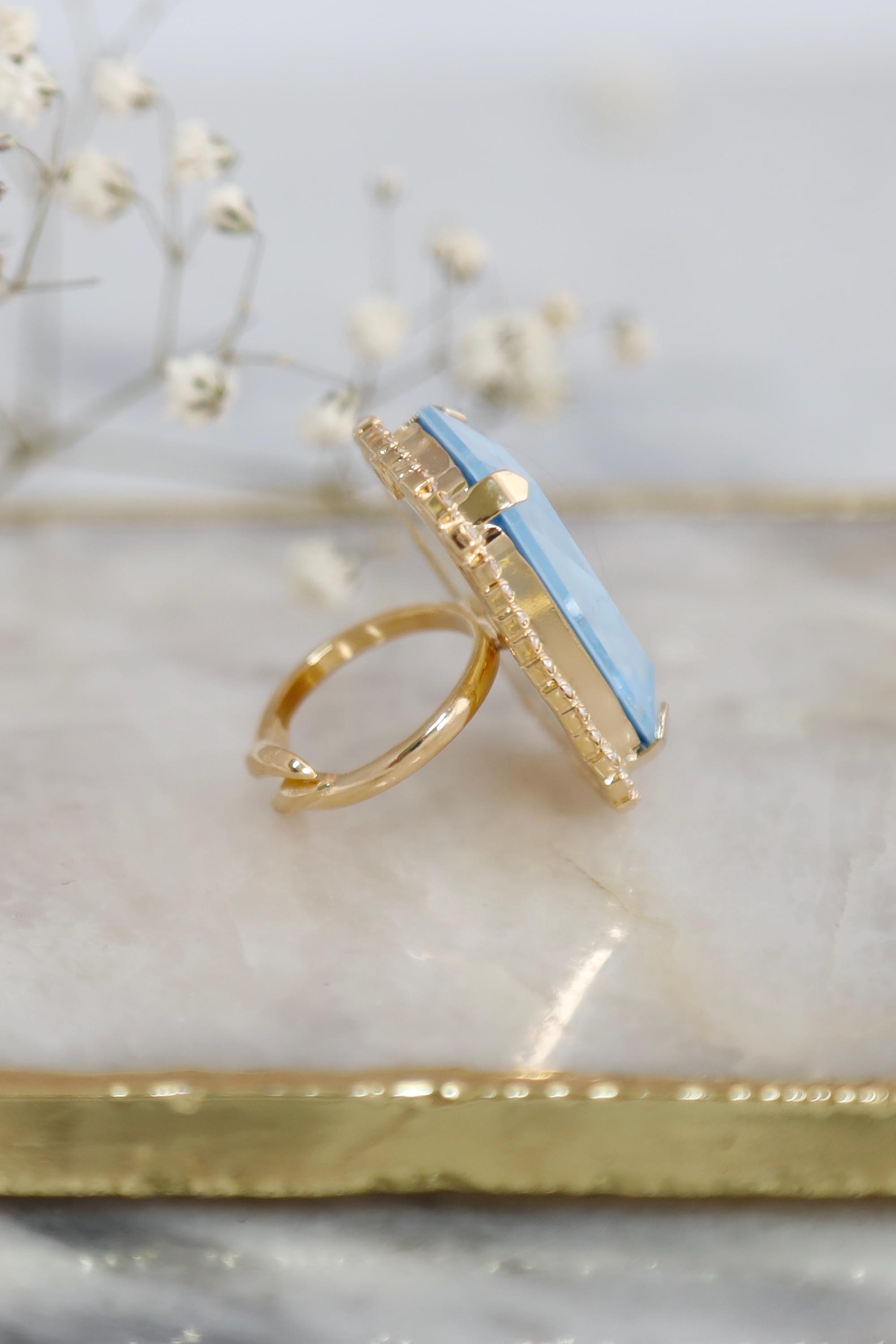 Blue Cocktail Crystal Ring, Light Blue Statement Crystal Ring, Sky Blue ...