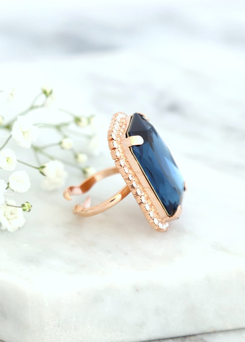 Blue Navy Statement Ring, Cocktail Crystal Blue Ring, Statement Gold ...
