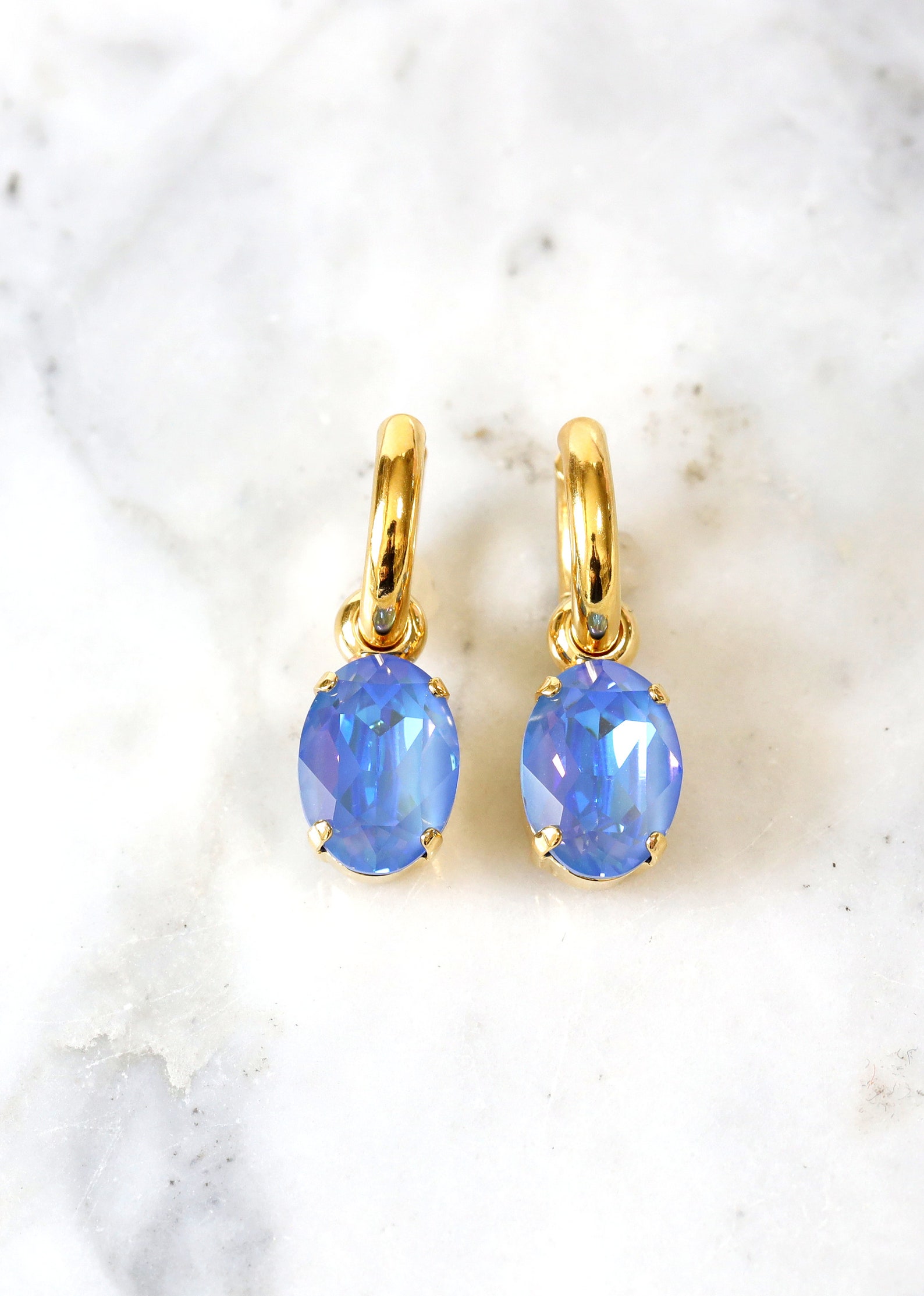 Blue Drop Earrings, Ocean Blue Crystal Earrings, Ocean Blue Huggies ...