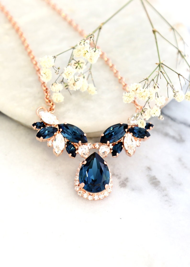 BLUE NAVY Necklace Bridal Blue Navy Crystal Swarovski | Etsy