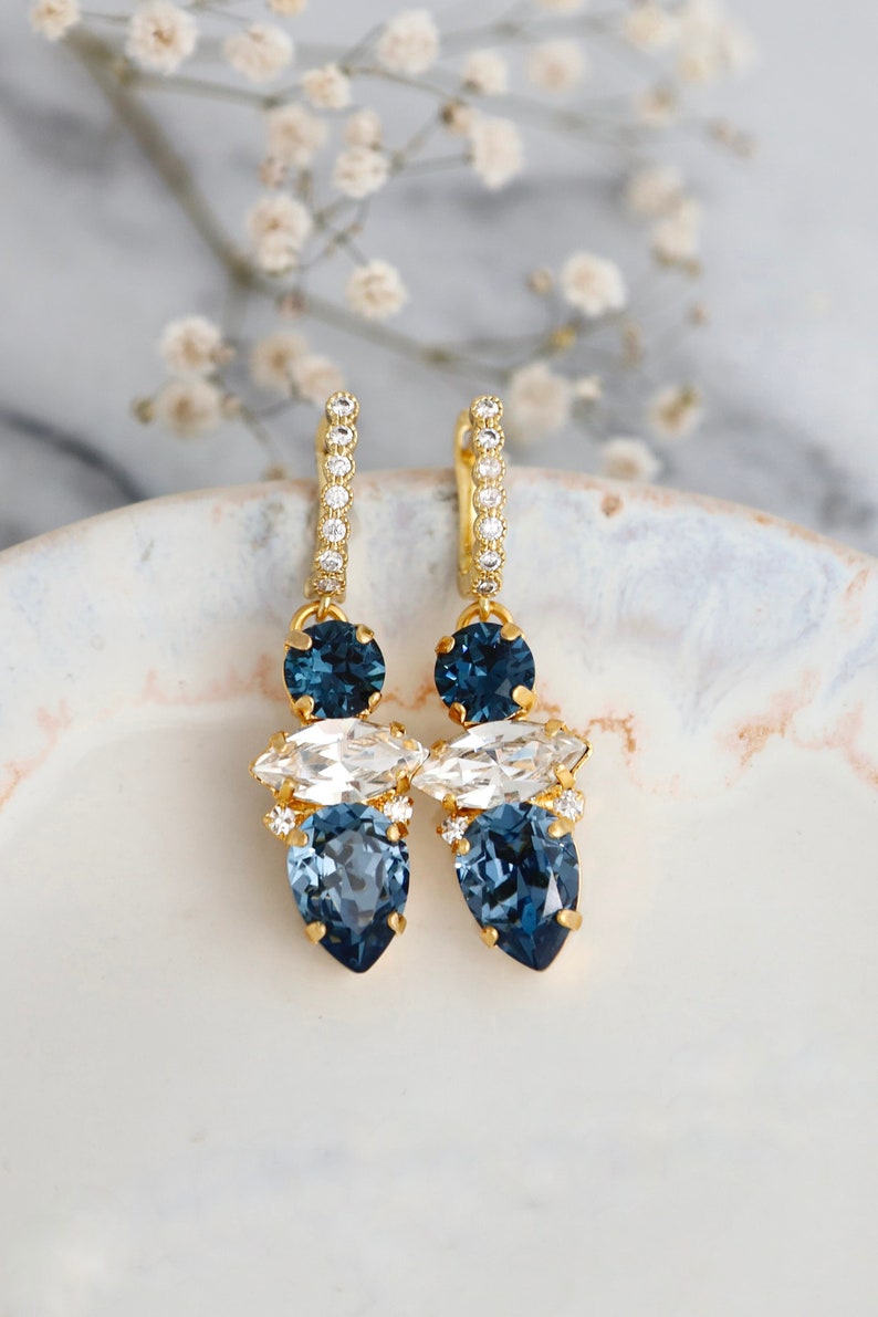 Blue Navy Crysatl Drop Earrings, Navy Blue Crystal Drop Earrings, Blue ...