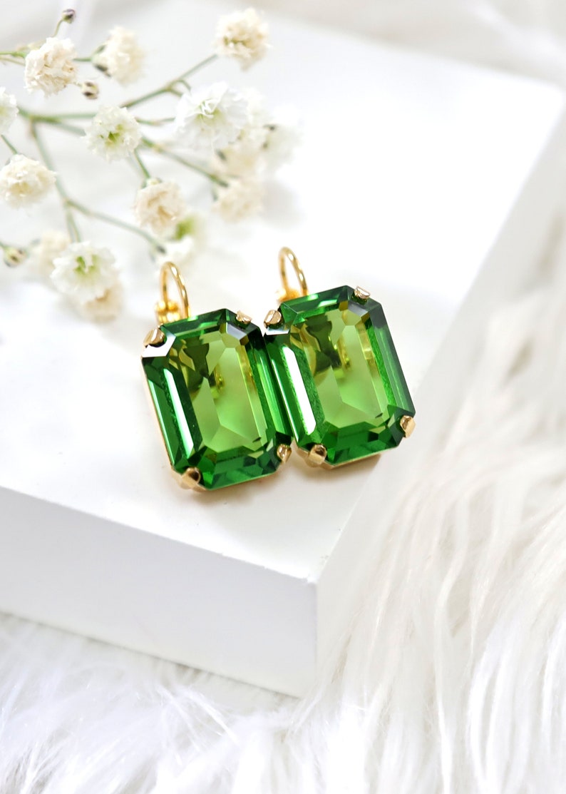 Green Crystal Drop Earrings Fern Green Drop Earrings Bridal - Etsy