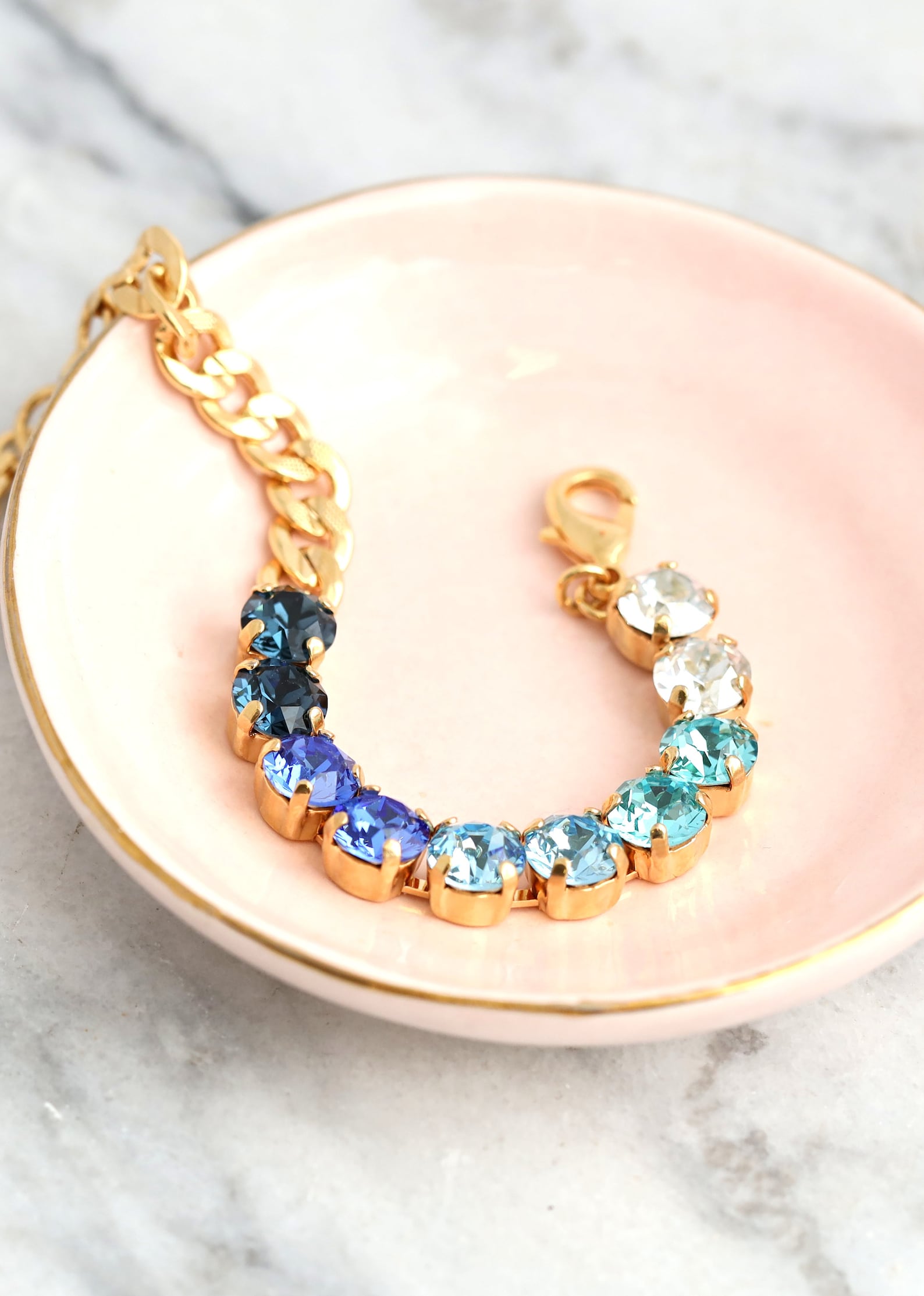 Blue Crystal Bracelets OMBRE Blue Crystal Gold Bracelet | Etsy