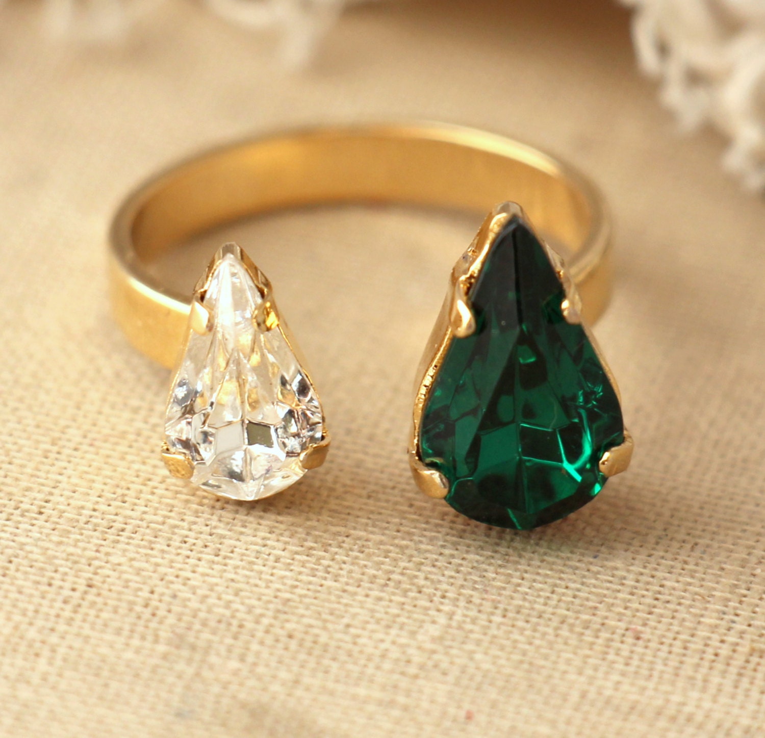 Emerald Crystal Dual Ring, Emerald Crystal Emerald Ring, Trending ...