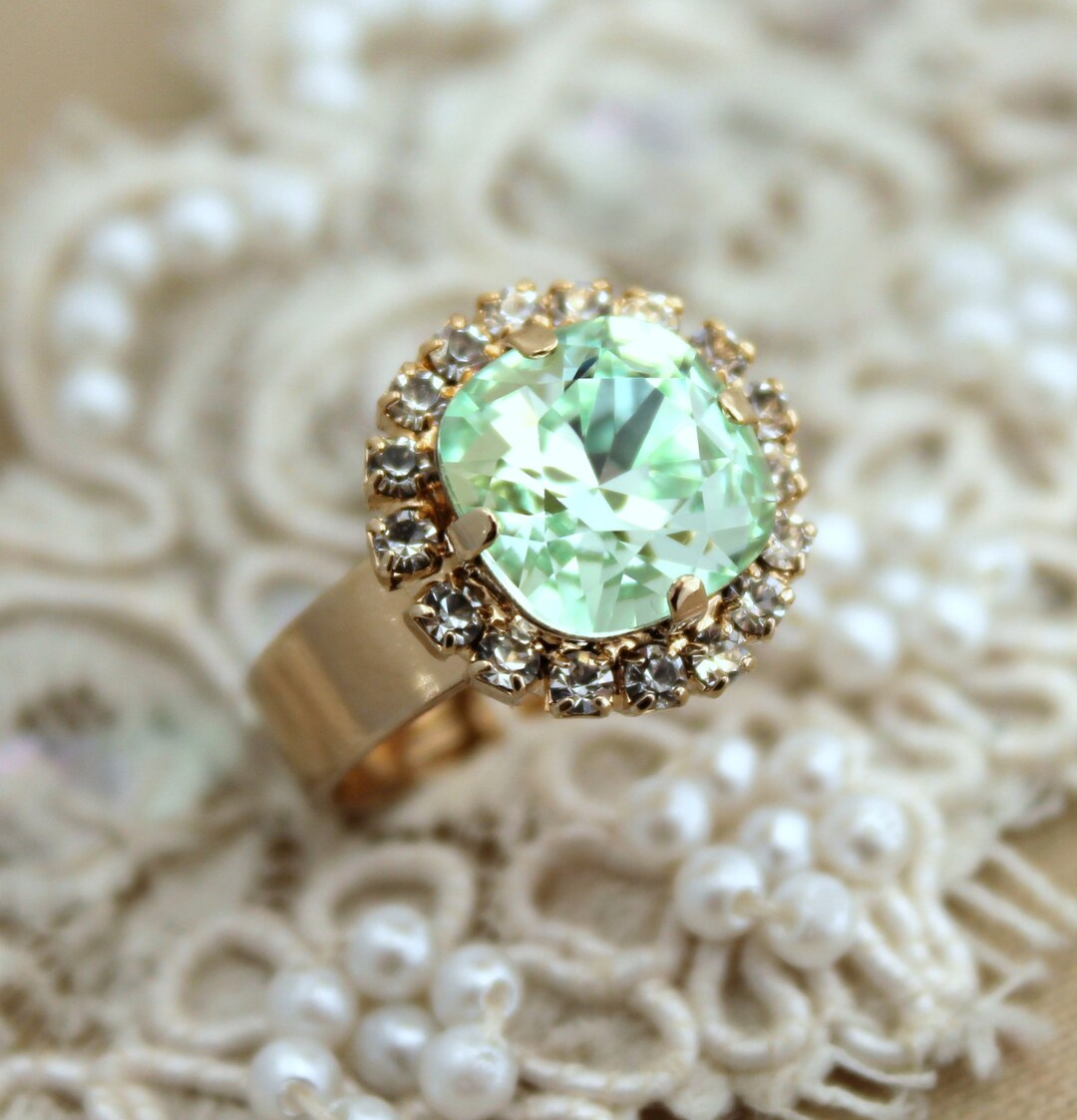 Mint Ring, Mint Green Cocktail Ring, Clear Mint Ring, Mint Crystal Ring ...