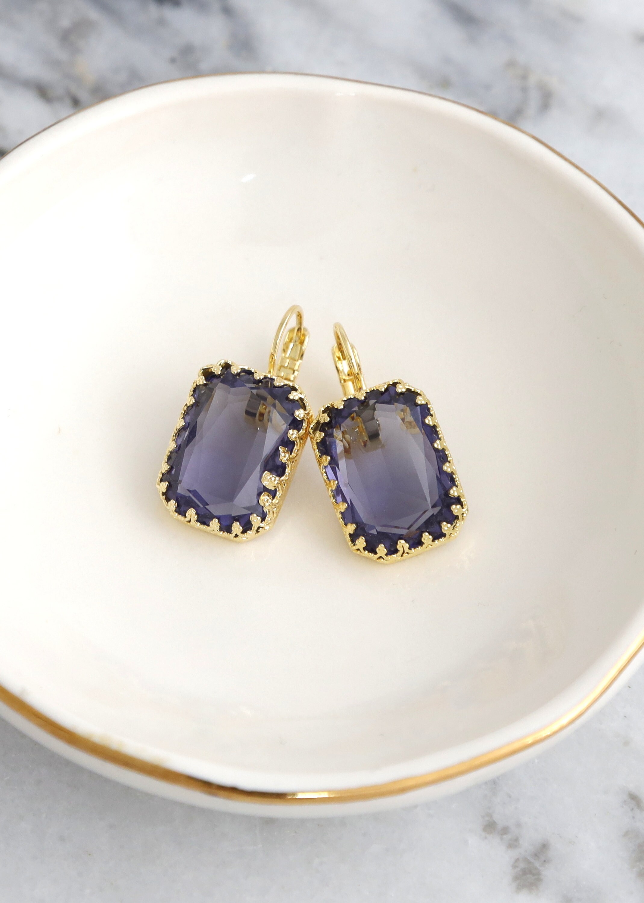 Purple Crystal Earrings, Purple Drop Crystal Earrings, Bridal Purple ...