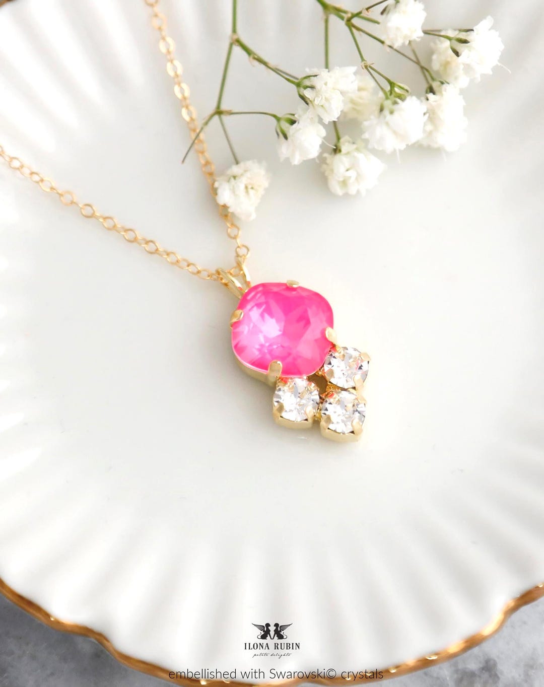 Neon Pink Crystal Necklace, Electric Pink Crystal Necklace, Hot Pink ...