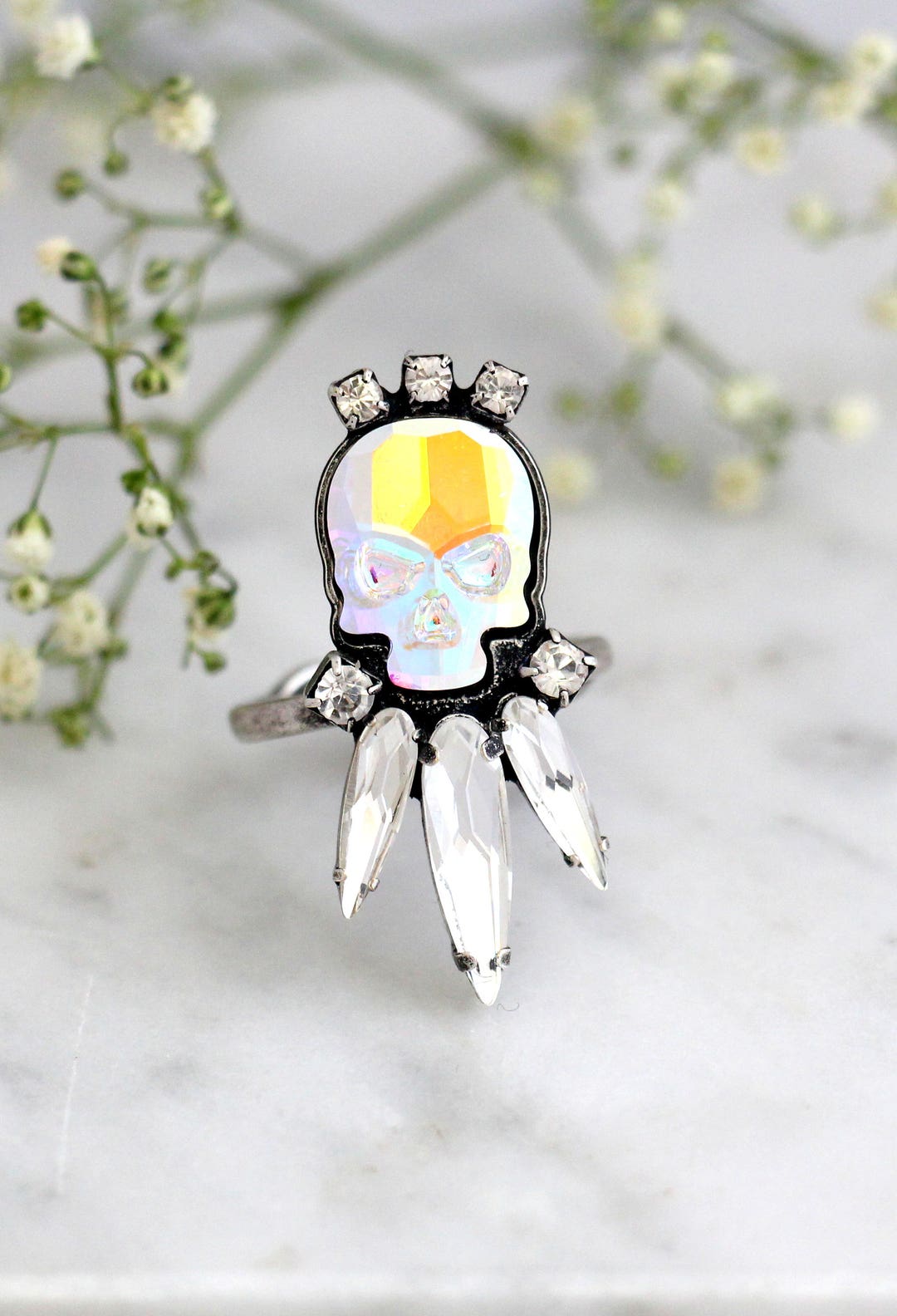 Skull Ring, Skull Gothic Ring, Crystal Skull Ring, Gift for Her ...