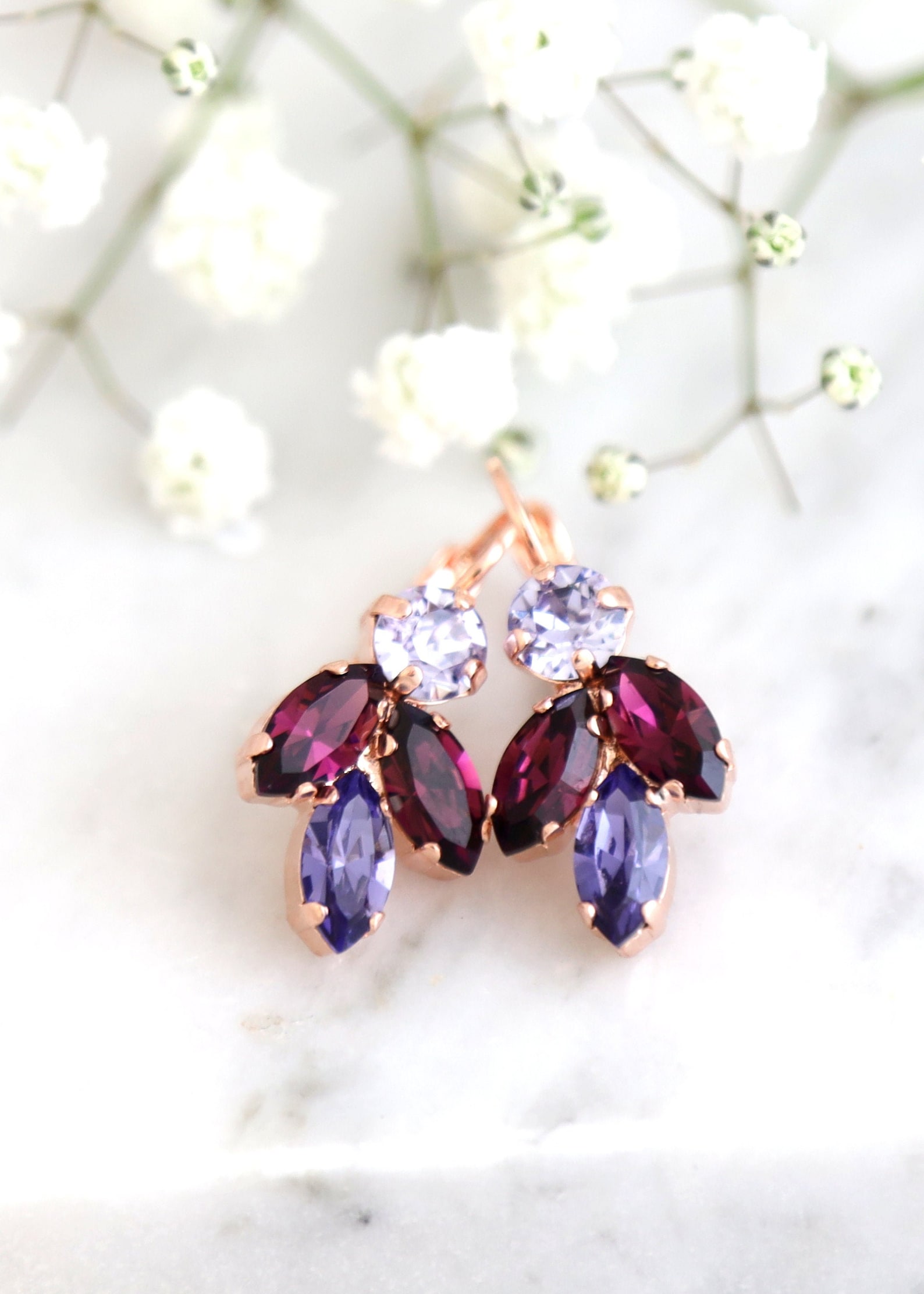 Purple Drop Earrings, Bridal Purple Drop Earrings, Plum Purple Crystal ...