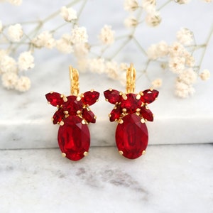 Red Crystal Drop Earrings, Crimson Red Rhinestone Earrings, Ruby Red ...