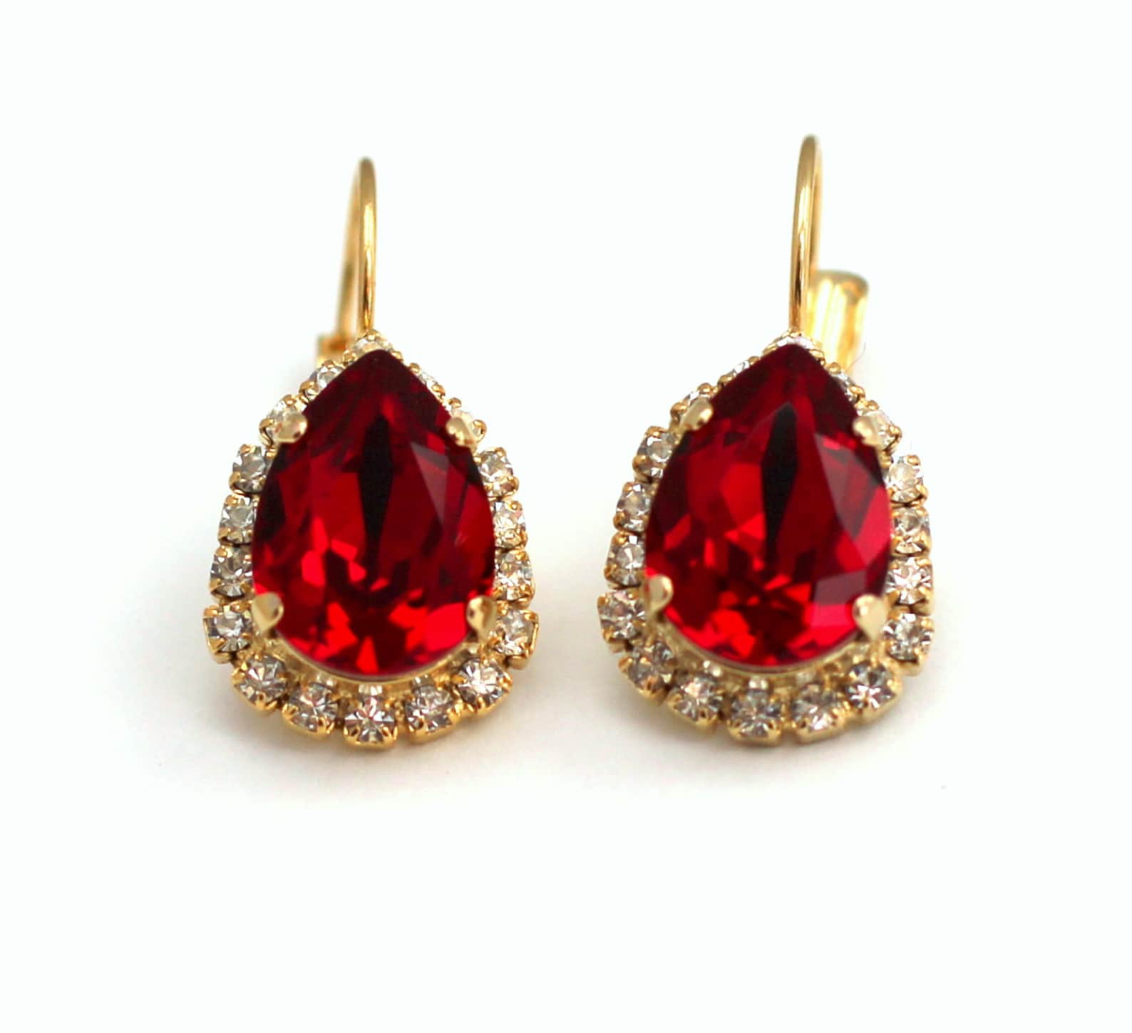 Red Drop Earrings, Bridal Red Drop Earrings, Ruby Red Crystal Drop ...