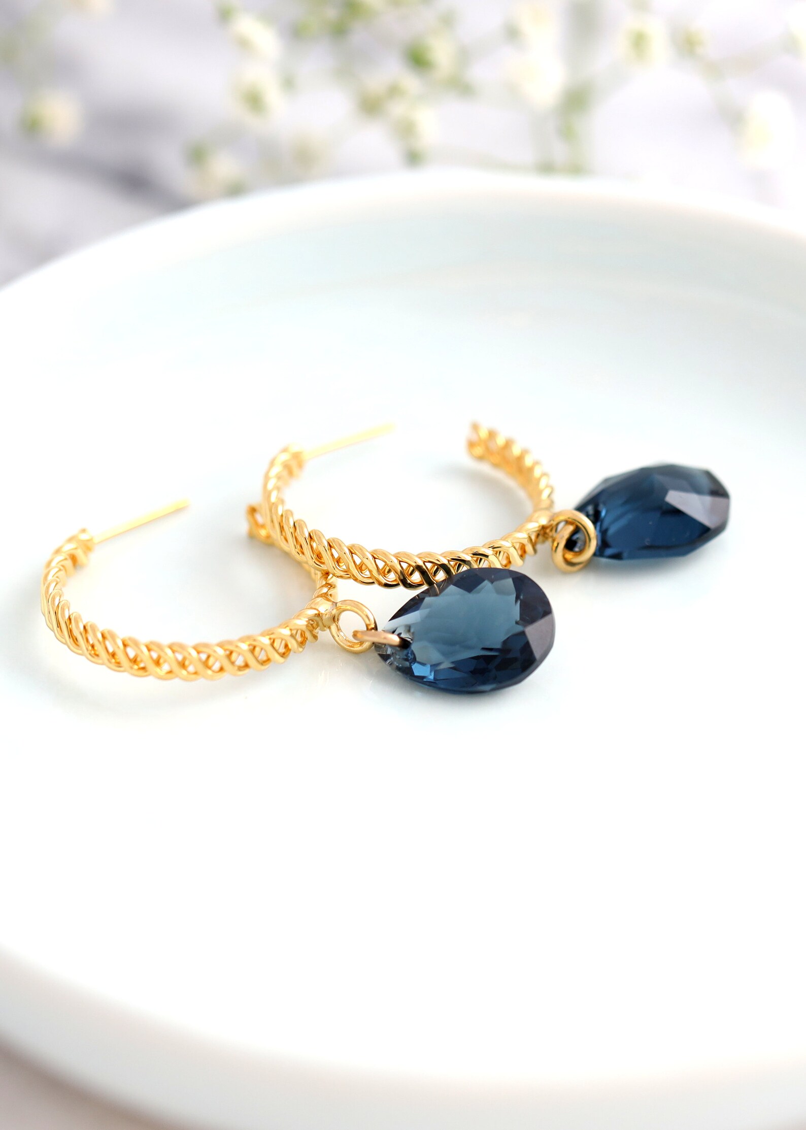 Navy Blue Earrings Blue Gold Hoop Earrings Bridal Blue Hoop | Etsy