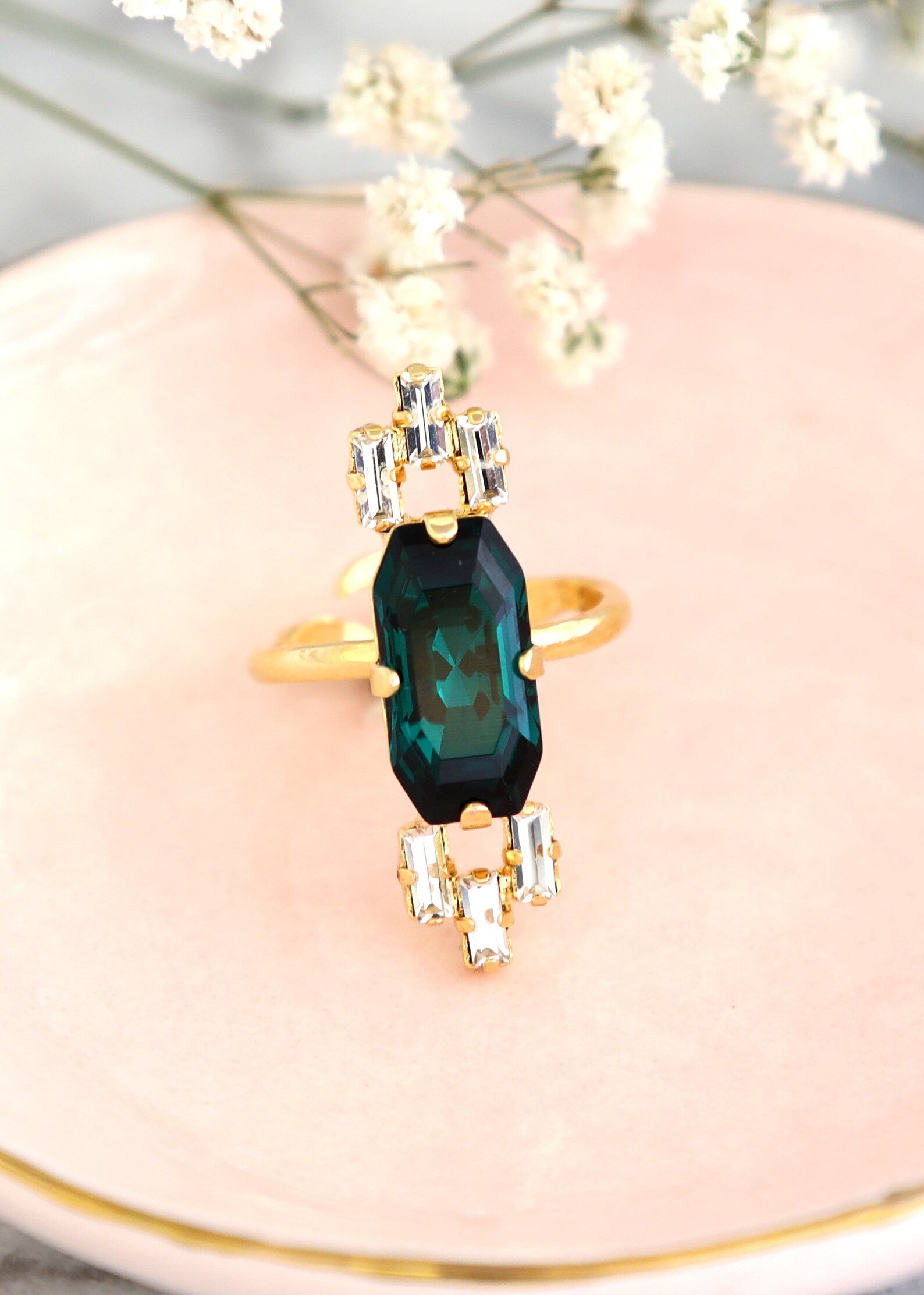 Emerald Crystal Ring Emerald Cocktail Ring Adjustable Green | Etsy