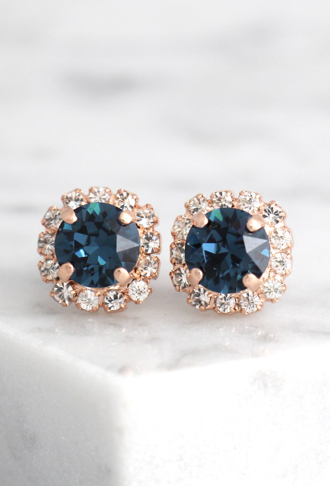 Blue Navy Earrings, Dark Blue Studs, Marine Blue Earrings, Bridesmaids ...