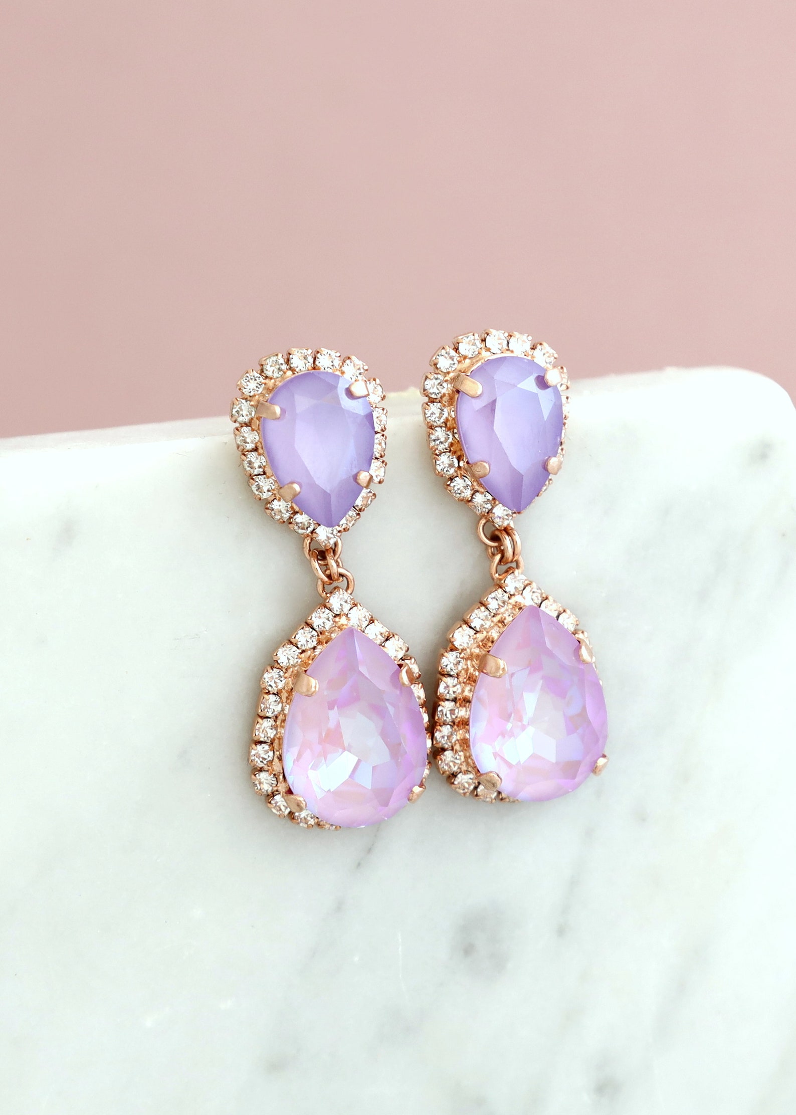 Lilac Crystal Earrings Bridal Lilac Drop Earrings Lilac - Etsy