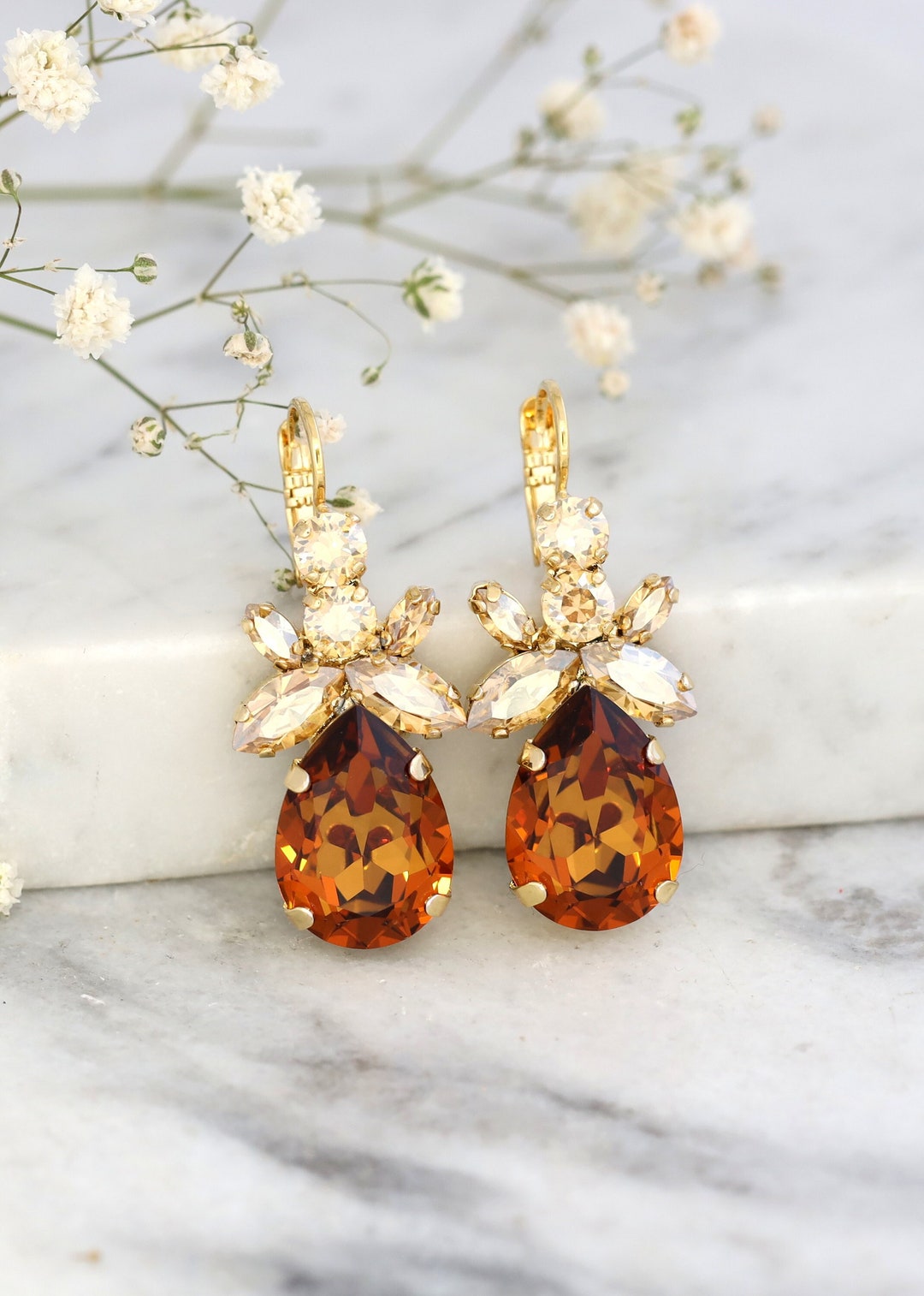 Amber Crystal Drop Earrings, Bridal Amber Crystal Drop Earrings, Autumn ...