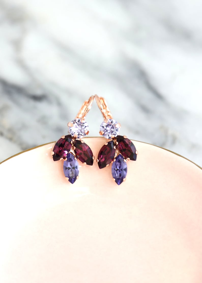 Purple Drop Earrings Bridal Purple Drop Earrings Plum Purple | Etsy