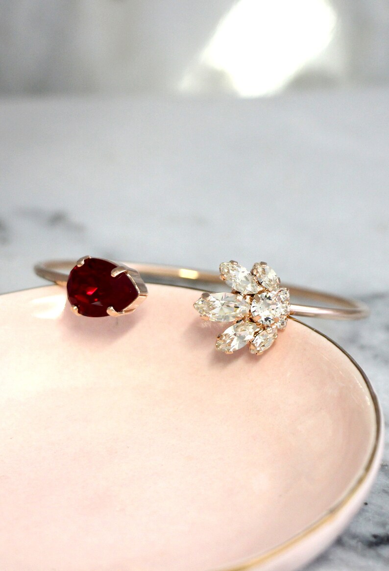 Red Bridal Bracelet Garnet Bridal Cuff Bracelet Swarovski | Etsy
