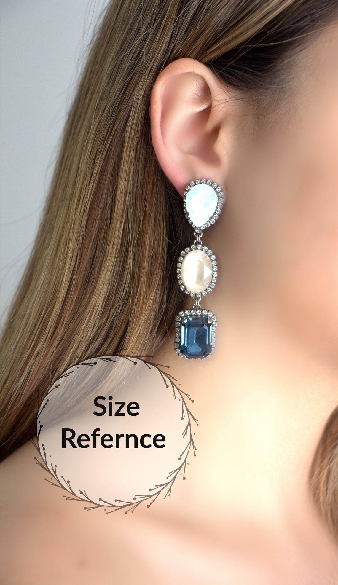 Blue Navy LONG Earrings Bridal Blue Silver Earrings Bridal | Etsy