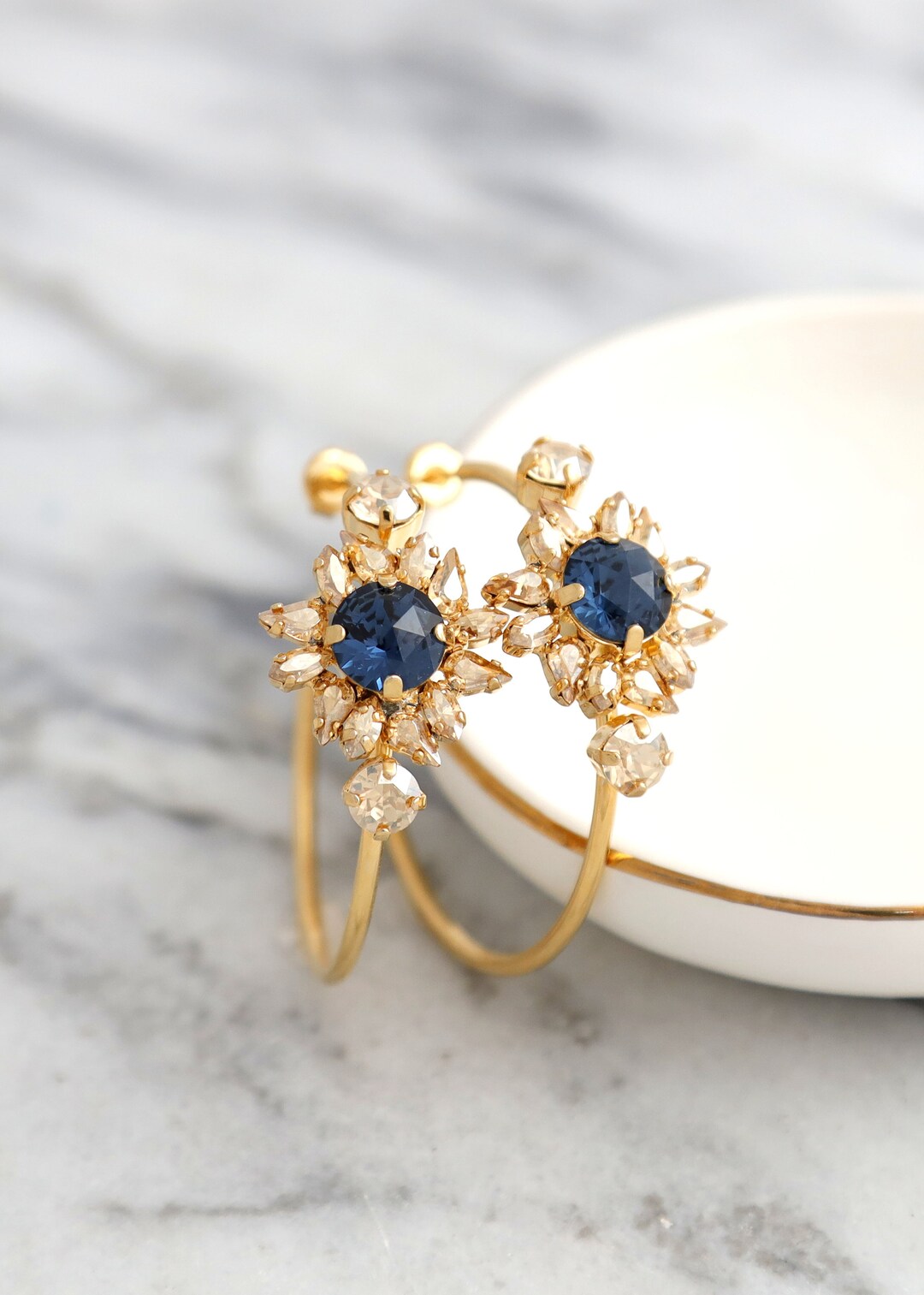 Navy Blue Earrings, Blue Navy Crystal Hoop Crystal Earrings, Oversize ...