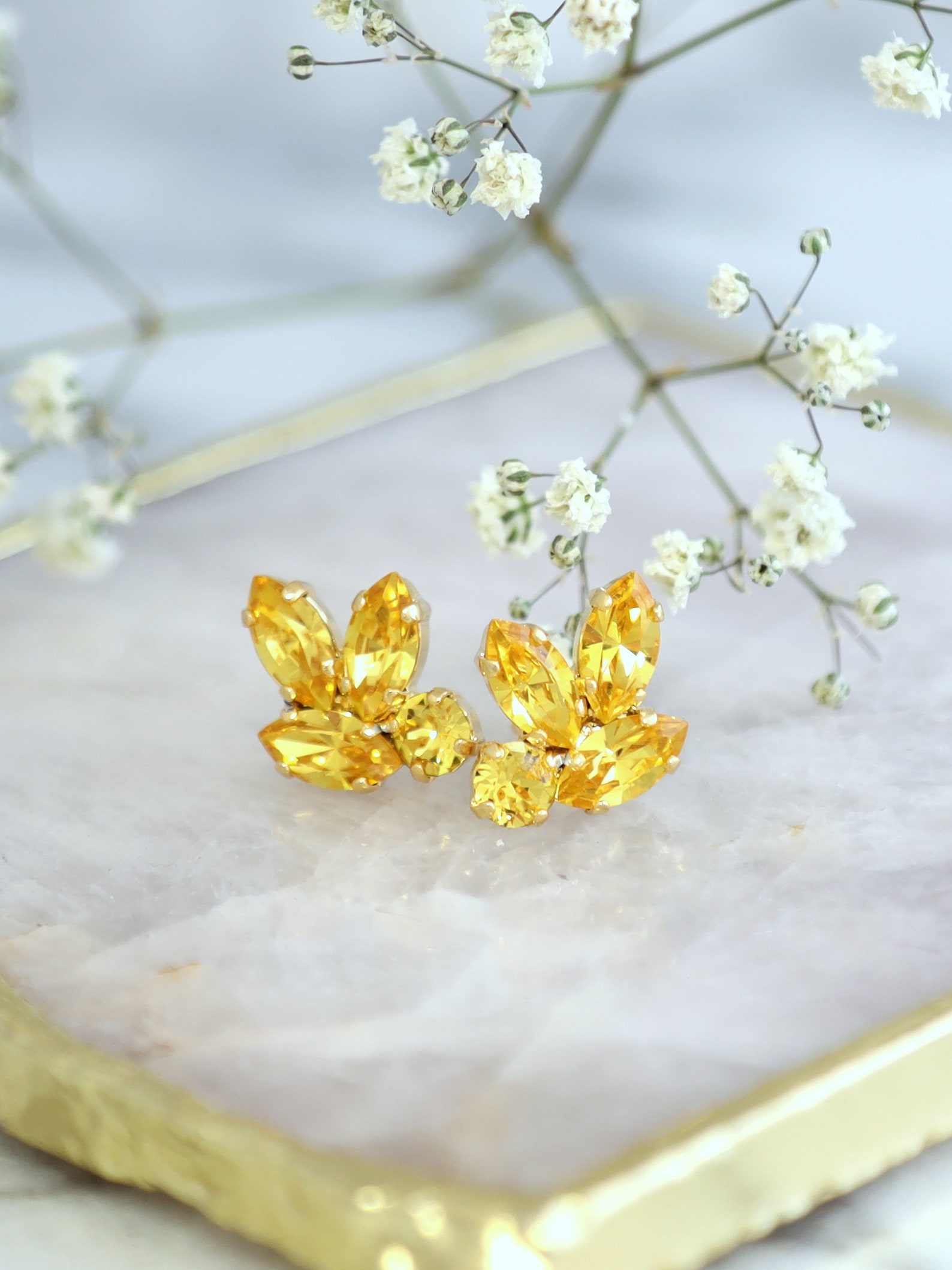 Yellow Stud Earrings, Bridesmaids Yellow Earrings, Crystal Yellow ...