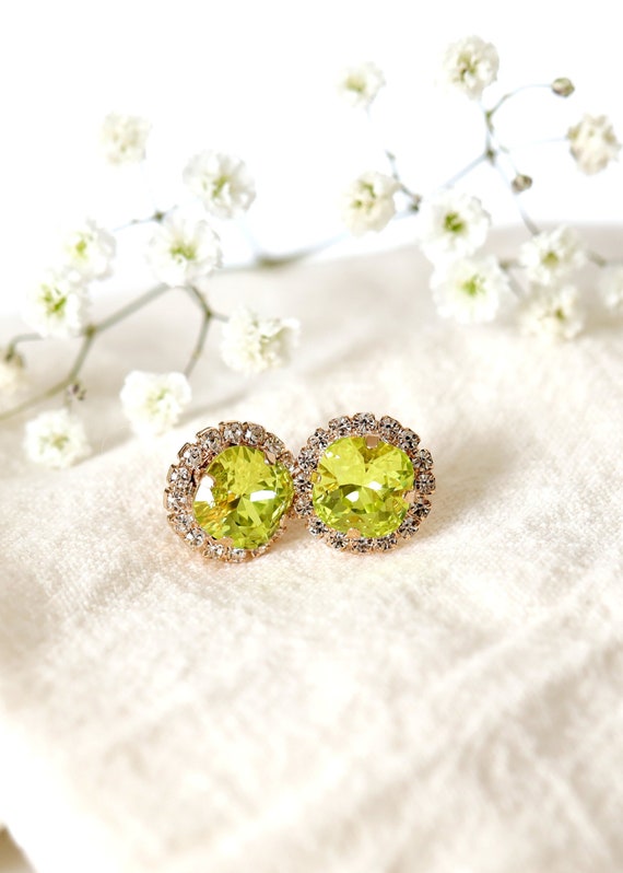 Buy Green Lime Earrings Bridal Green Lime Crystal Stud Earrings Citrus Green Studs Crystal Light Green Stud Earrings Bridesmaids Earrings Online in India Etsy