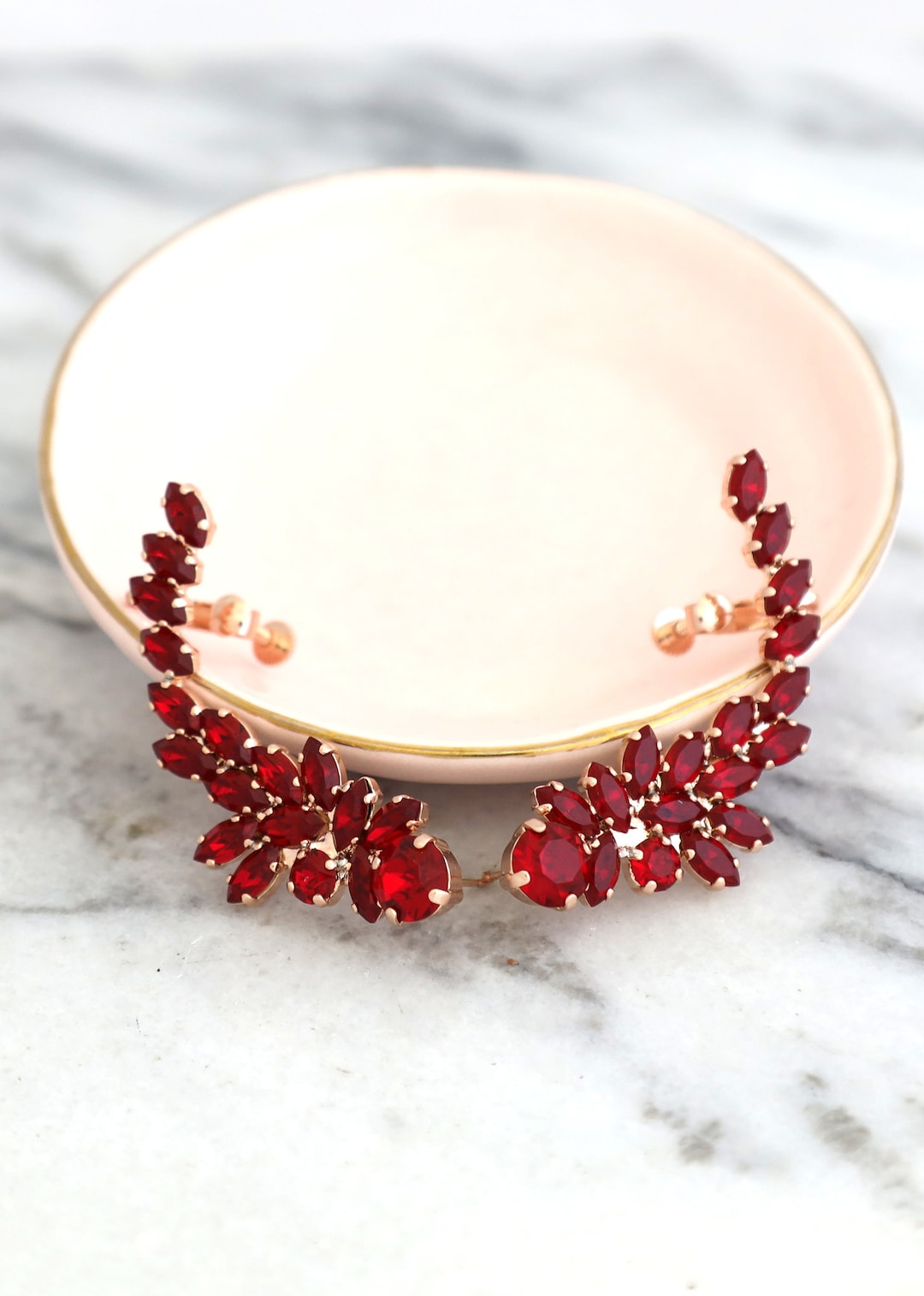 Red Crystal Climbing Earrings, Red Ear Cuff Earrings, Bridal Climber ...