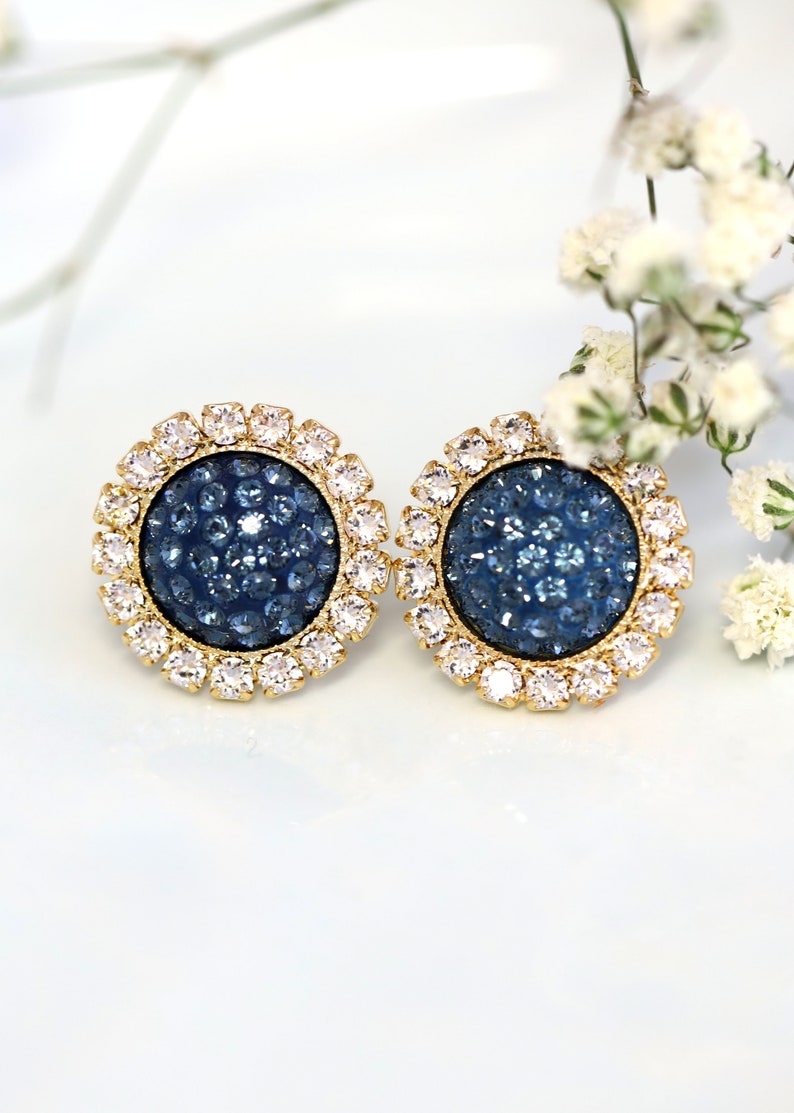 Blue Navy Stud Earrings Bridal Blue Navy Crystal Dark Blue - Etsy
