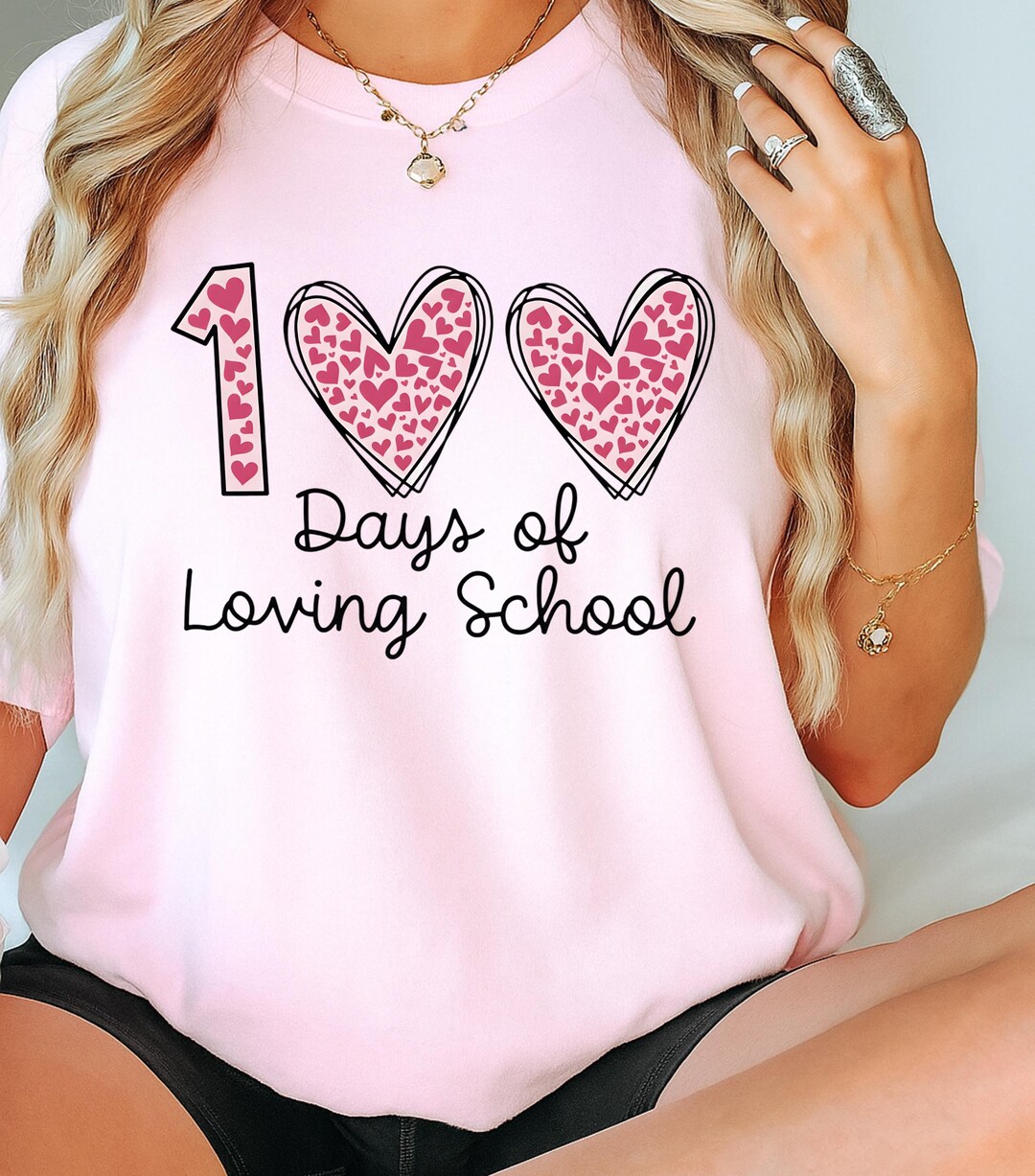 100 Days of Loving School Shirt With Pink Hearts and Bows, Cute Teacher ...
