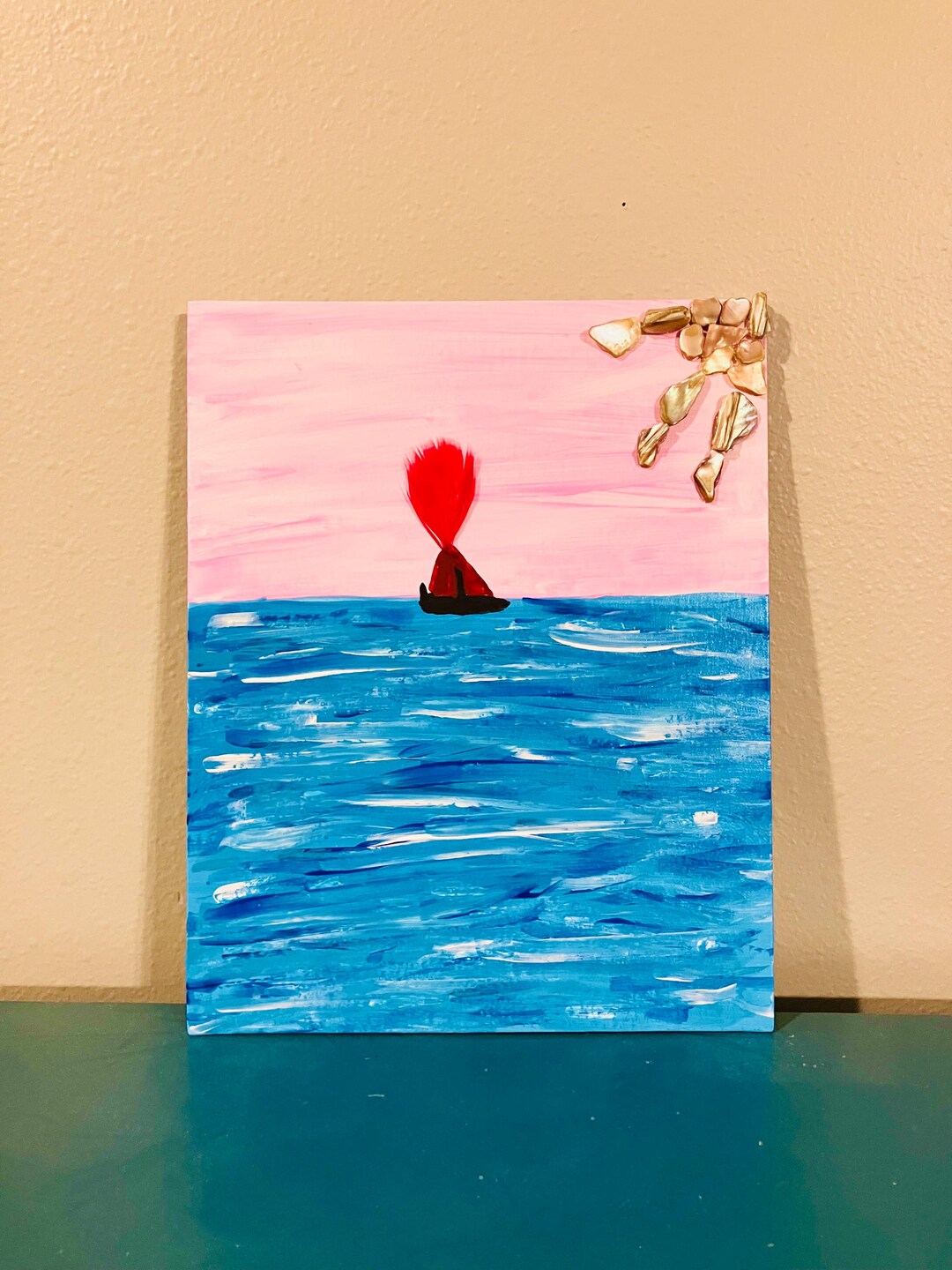 Feather Boat on Ocean Painting - Etsy