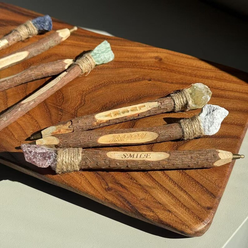 Handmade Wooden Crystal Pen: Natural Gemstone Writing, Personalized ...