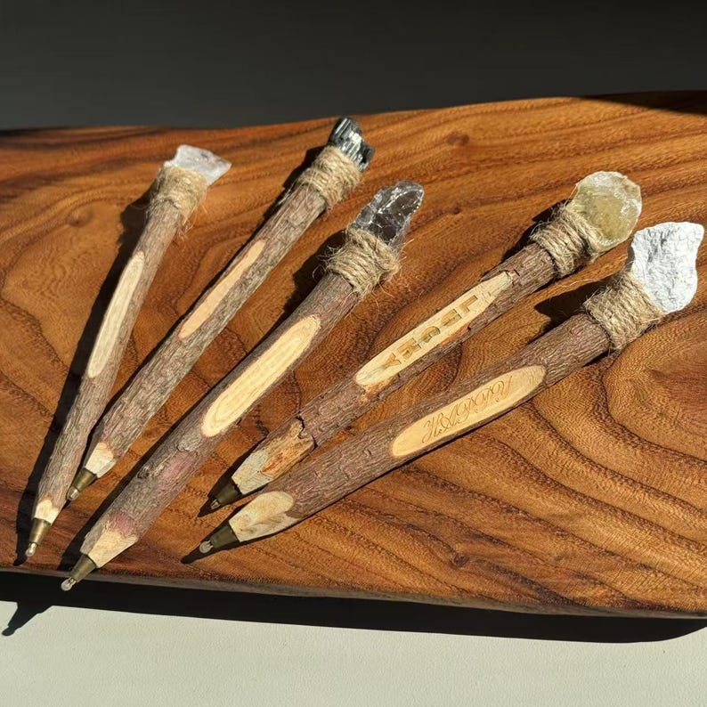 Handmade Wooden Crystal Pen: Natural Gemstone Writing, Personalized ...
