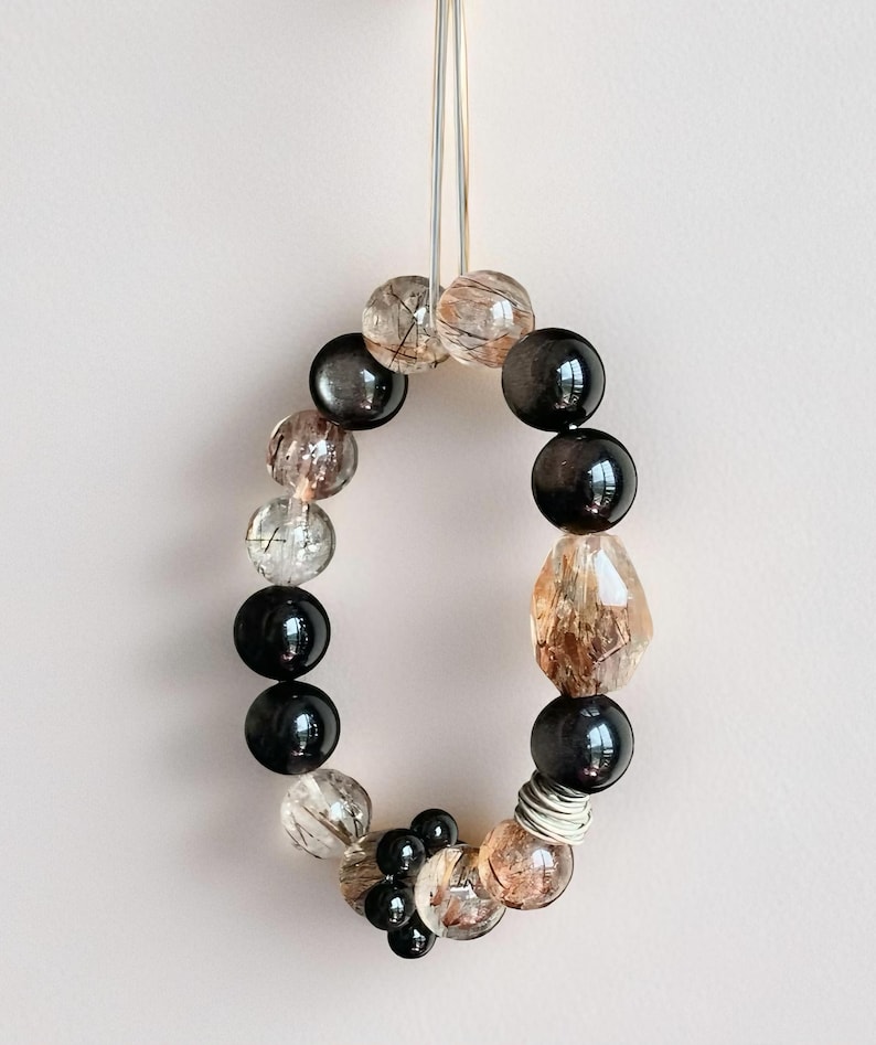 Handcrafted Sheen Obsidian+ Rutilated Quartz+ S925 12mm Bracelet ...
