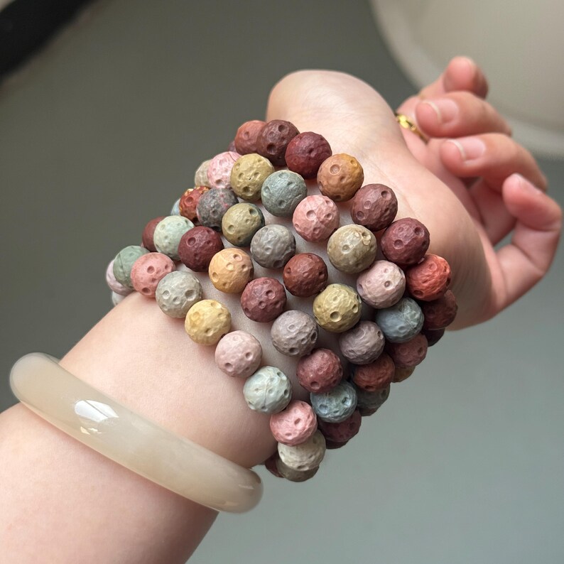 Alashan Agate Bracelet: Earth Tone Healing Stone, Natural Textured ...