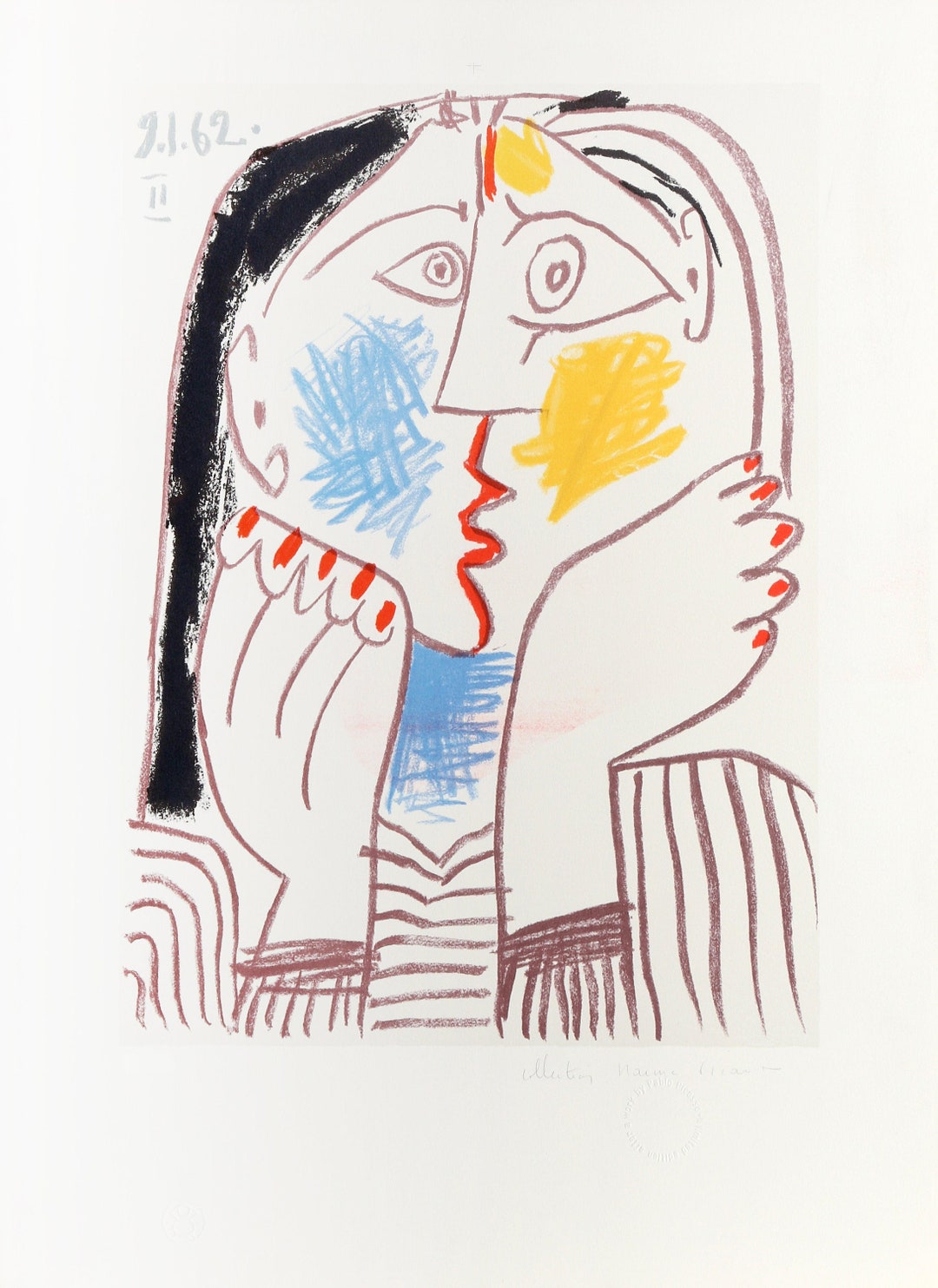 Pablo Picasso, Tete Appuyee Sur Les Mains II, Lithograph on Arches ...