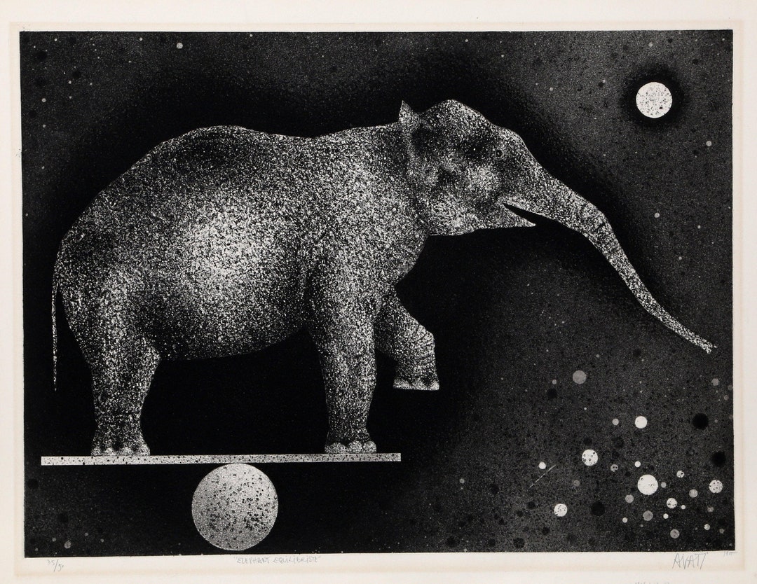 Mario Avati, Elephant Equilibriste, Mezzotint, Signed and Numbered in ...