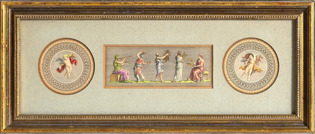 Unknown Artist, Two Cupid and a Band Triptych, Lithograph With Hand ...
