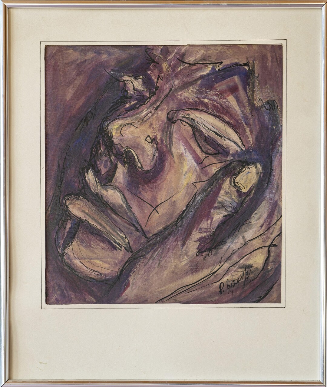 Paula Towne, Untitled Portrait, Ink and Acrylic on Paper, Signed Lower ...
