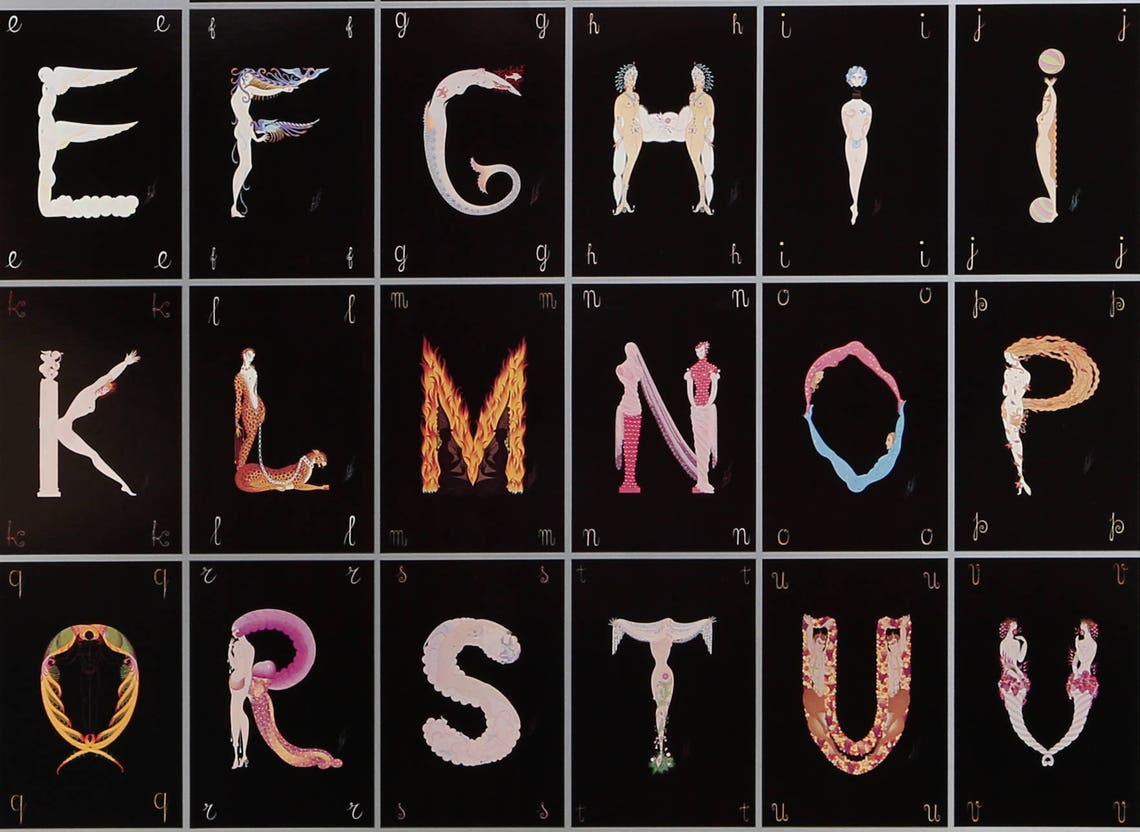 Erte Alphabet Suite silver Poster 1977 - Etsy