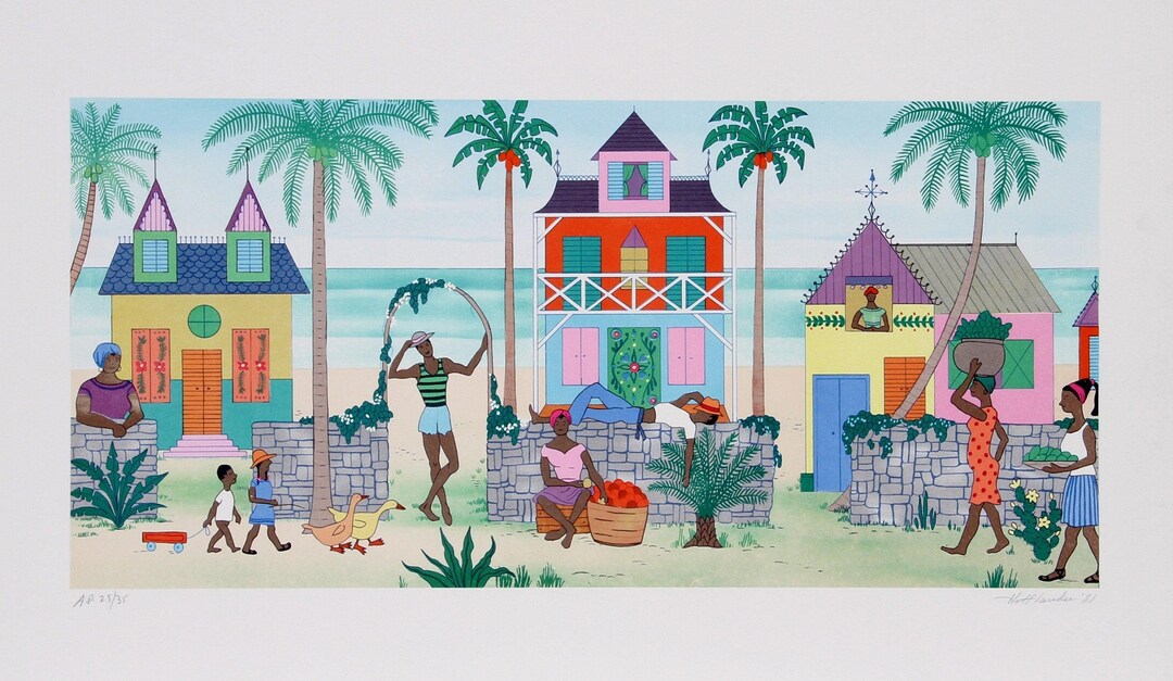 Jack Hofflander, Haitian Village, Screenprint, Signed and Numbered in ...